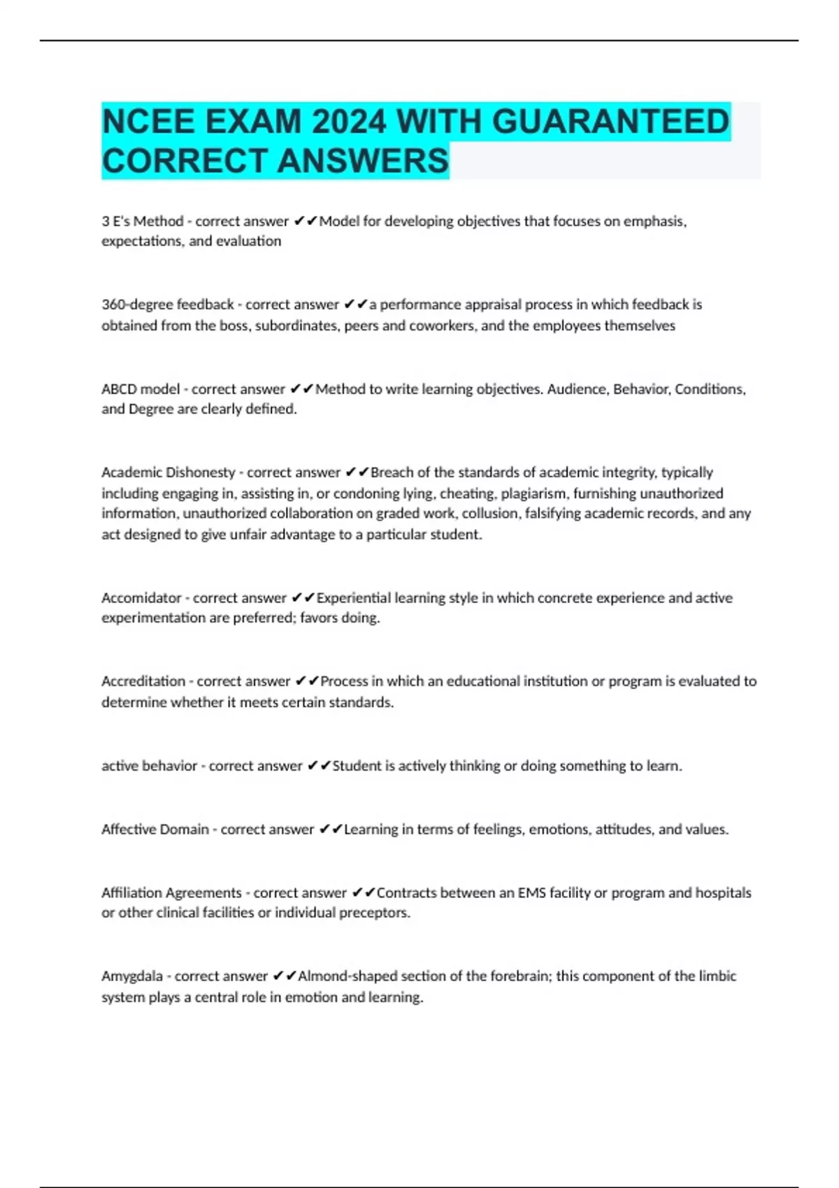 NCEE EXAM 2024 WITH GUARANTEED CORRECT ANSWERS - NCEE - Stuvia UK