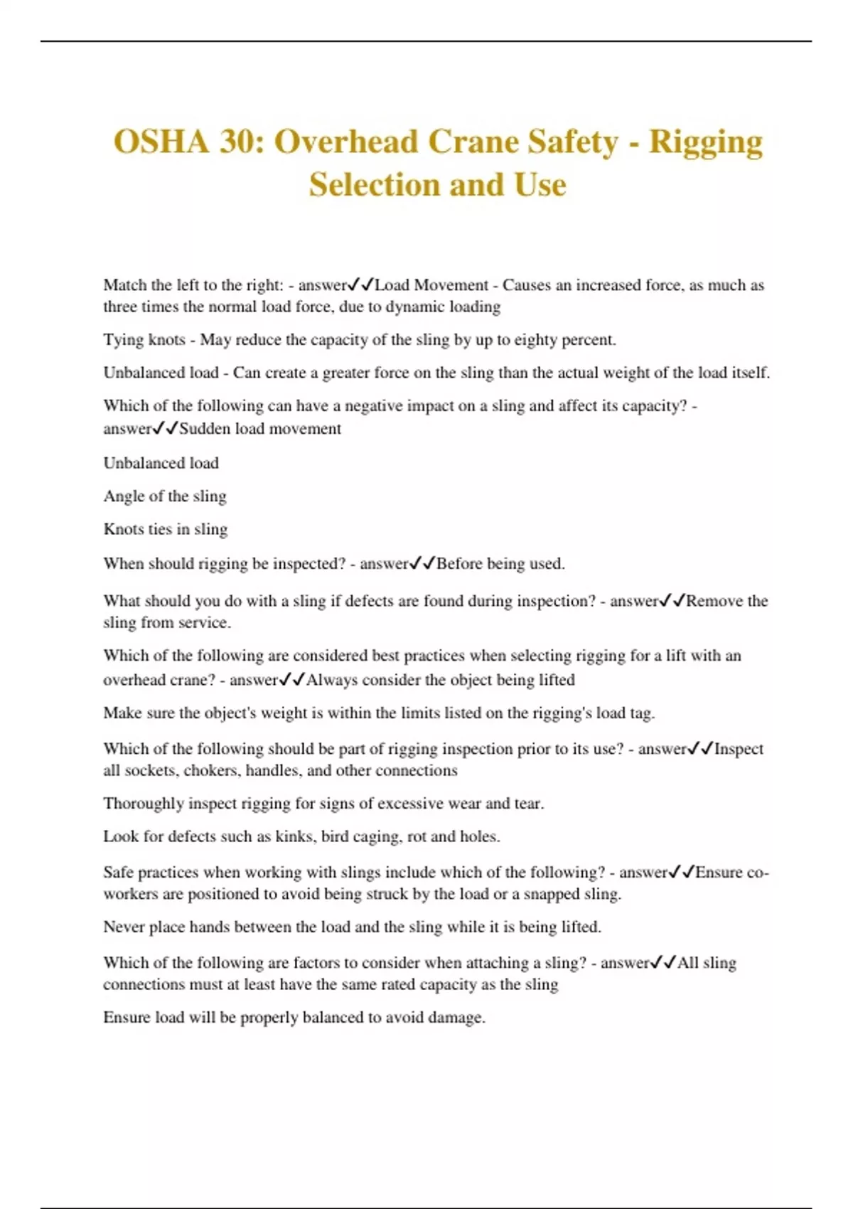 OSHA 30: Overhead Crane Safety - Rigging Selection and Use - Osha 30 ...