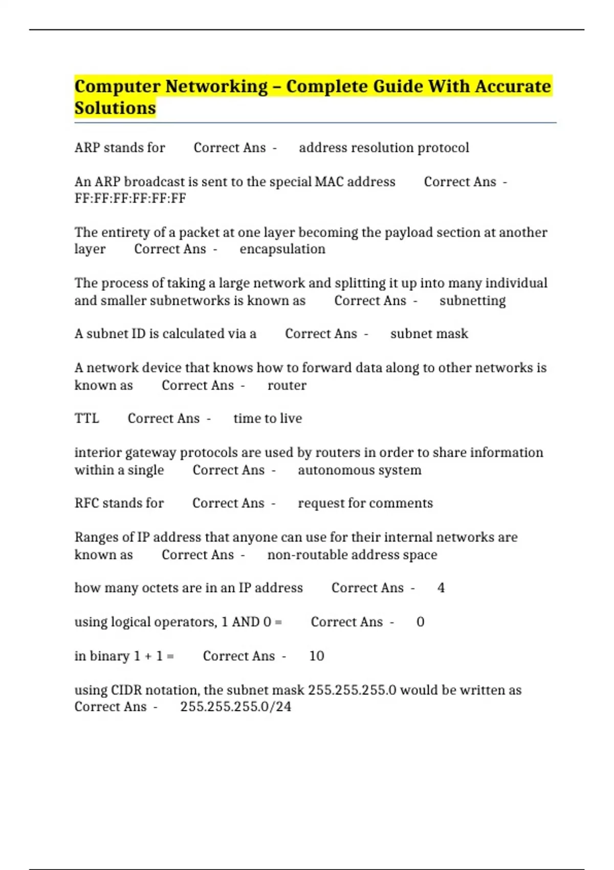 Computer Networking – Complete Guide With Accurate Solutions - CS6250 - Stuvia US