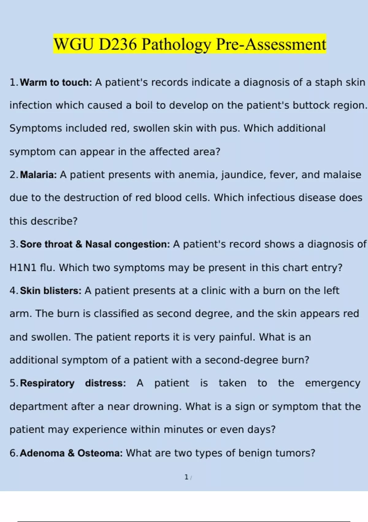 WGU D236 Pathology Pre-Assessment Solved 100% Correct |2024/2025 Correct Questions and Answers ...