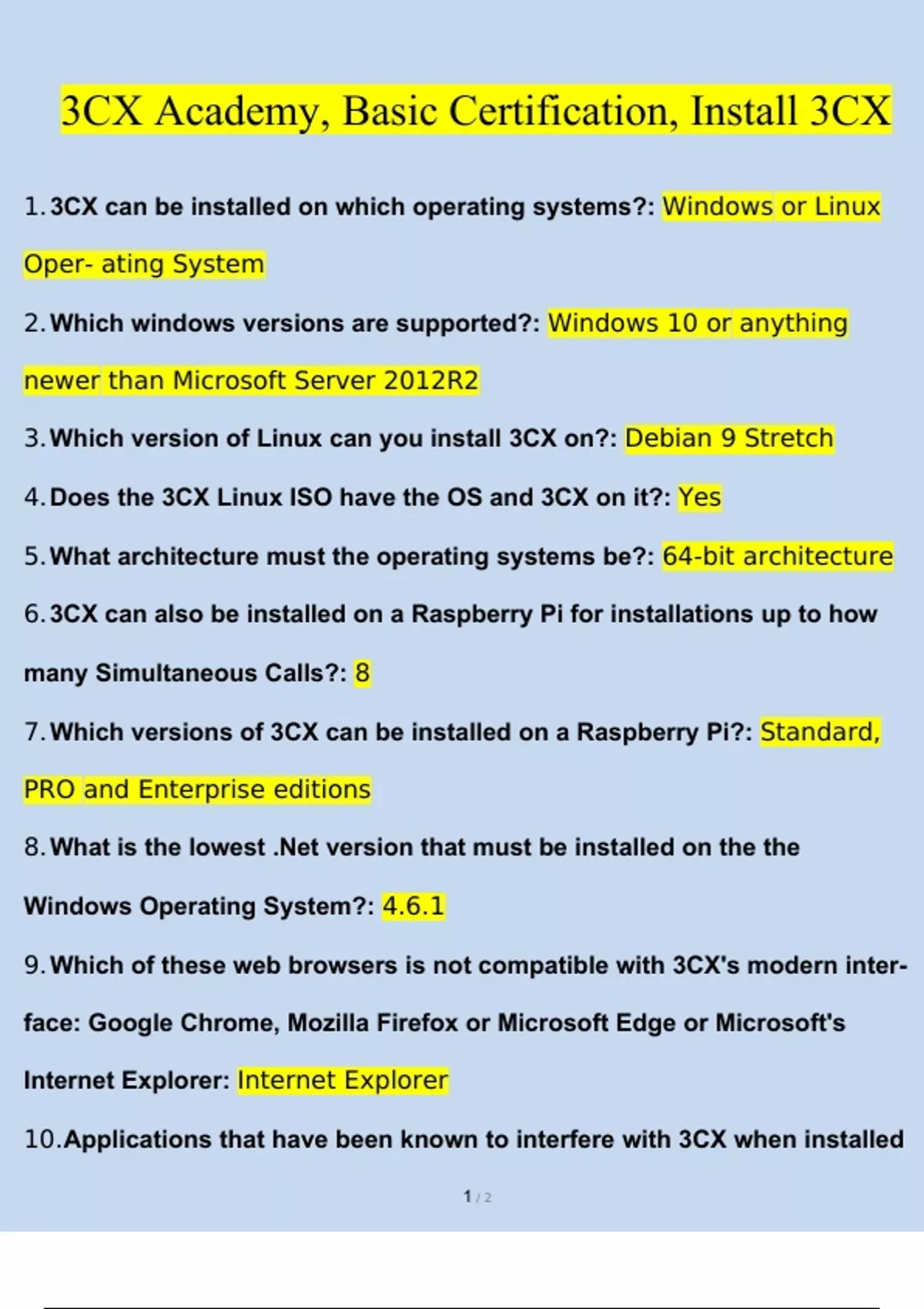 3CX Academy, Basic Certification, Install 3CX Solved 100% Correct |2024 ...