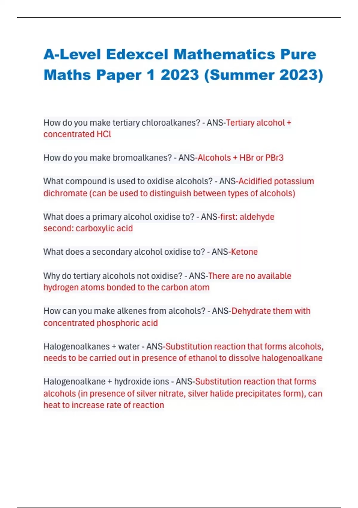 A-Level Edexcel Mathematics Pure Maths Paper 1 2023 (Summer 2023) - A ...