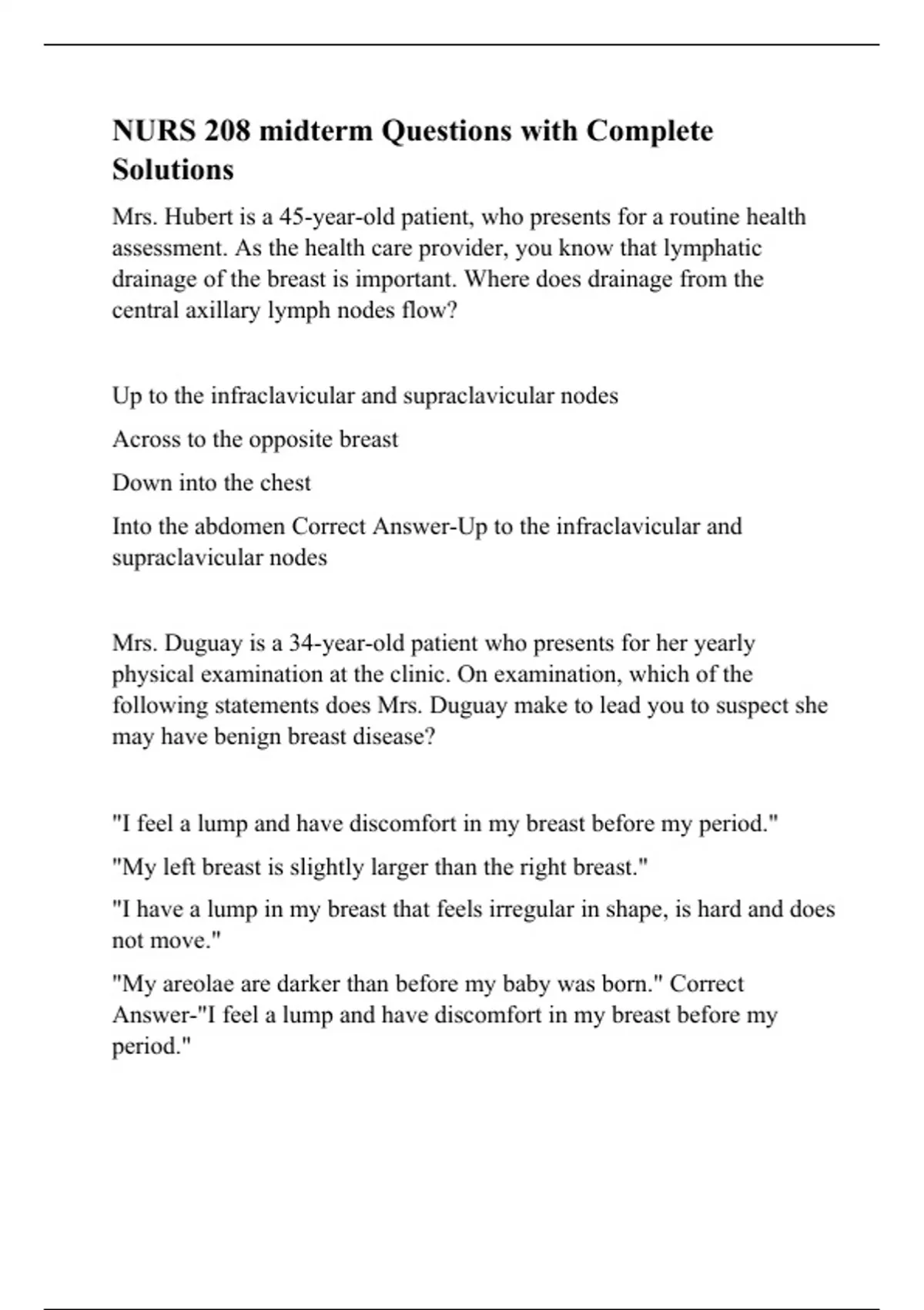 NURS 208 midterm Questions with Complete Solutions - NURS 208 - Stuvia US