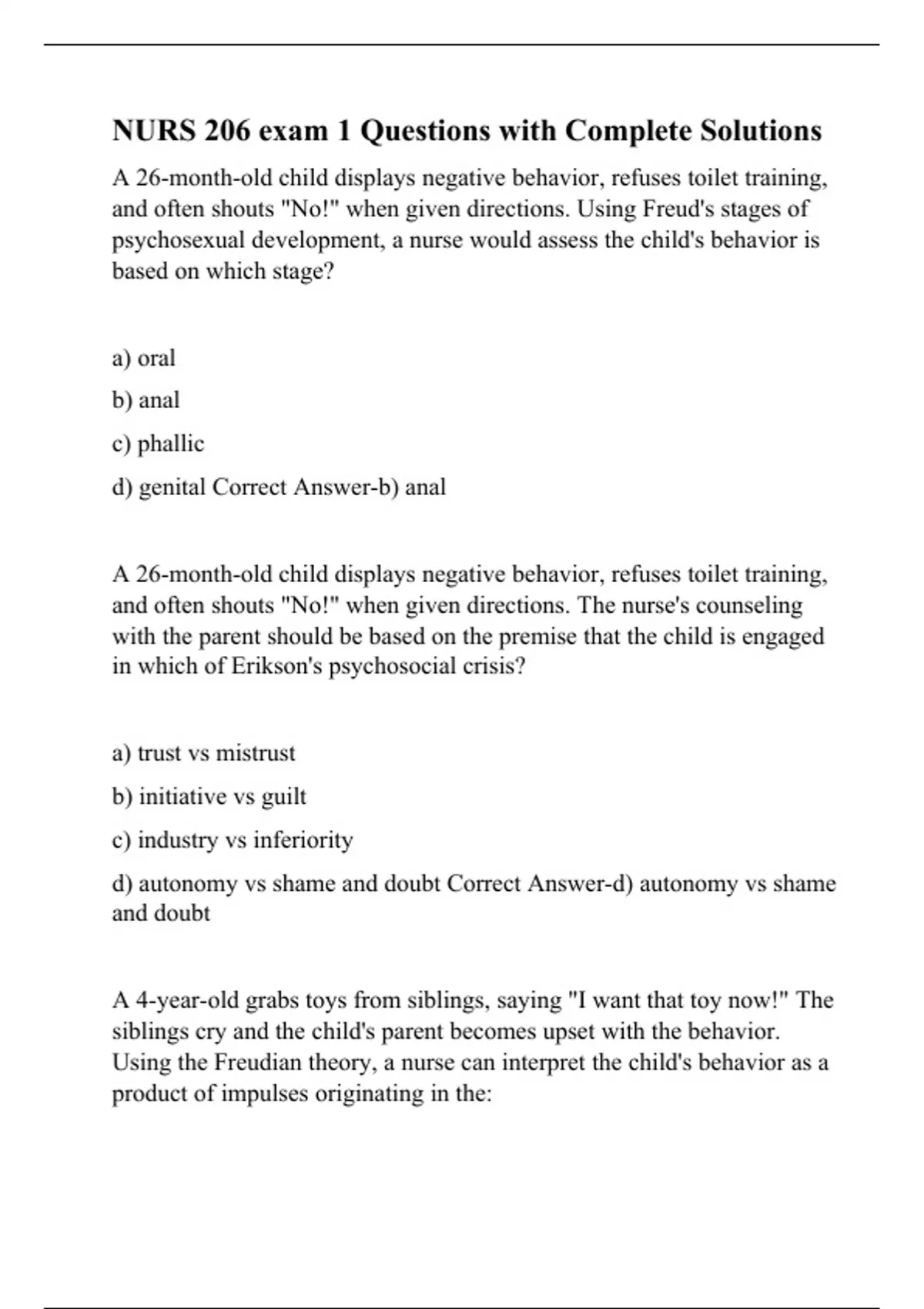 NURS 206 exam 1 Questions with Complete Solutions - NURS 206 - Stuvia US