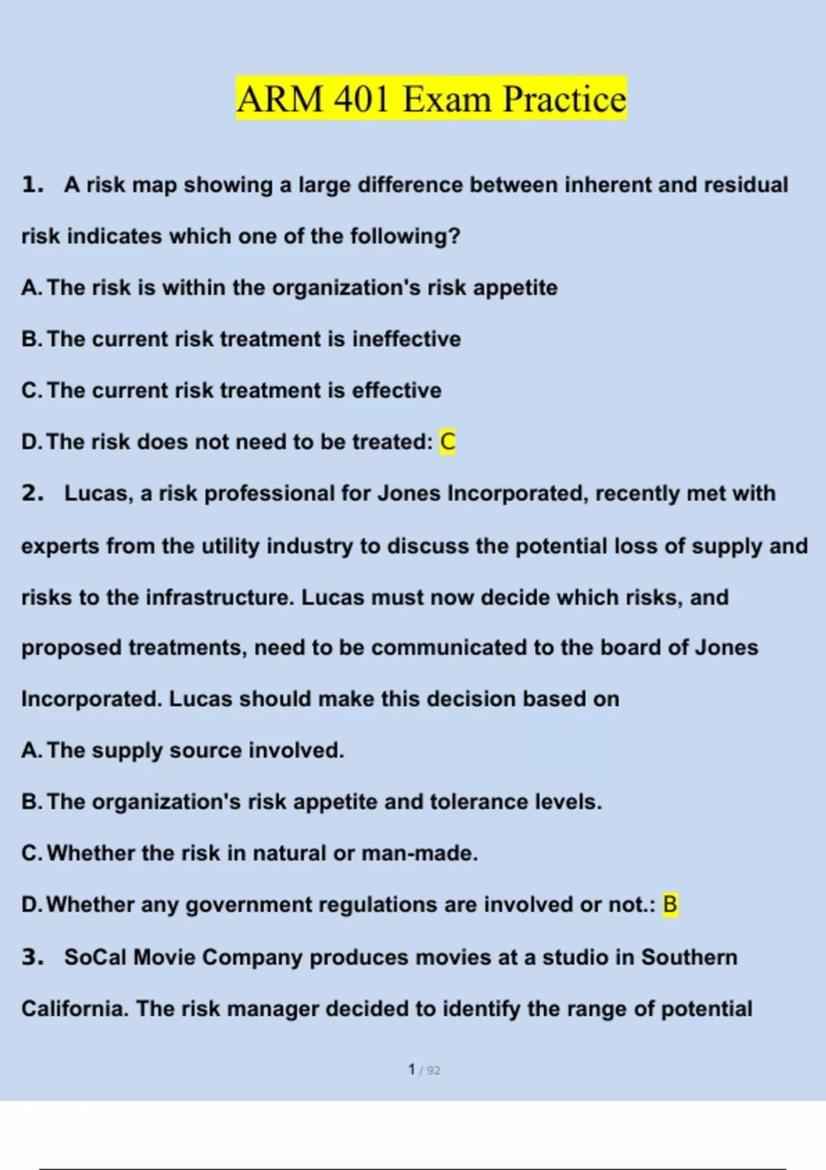 ARM 401 Exam Practice questions Solved 100% Correct |2024/2025 Correct ...