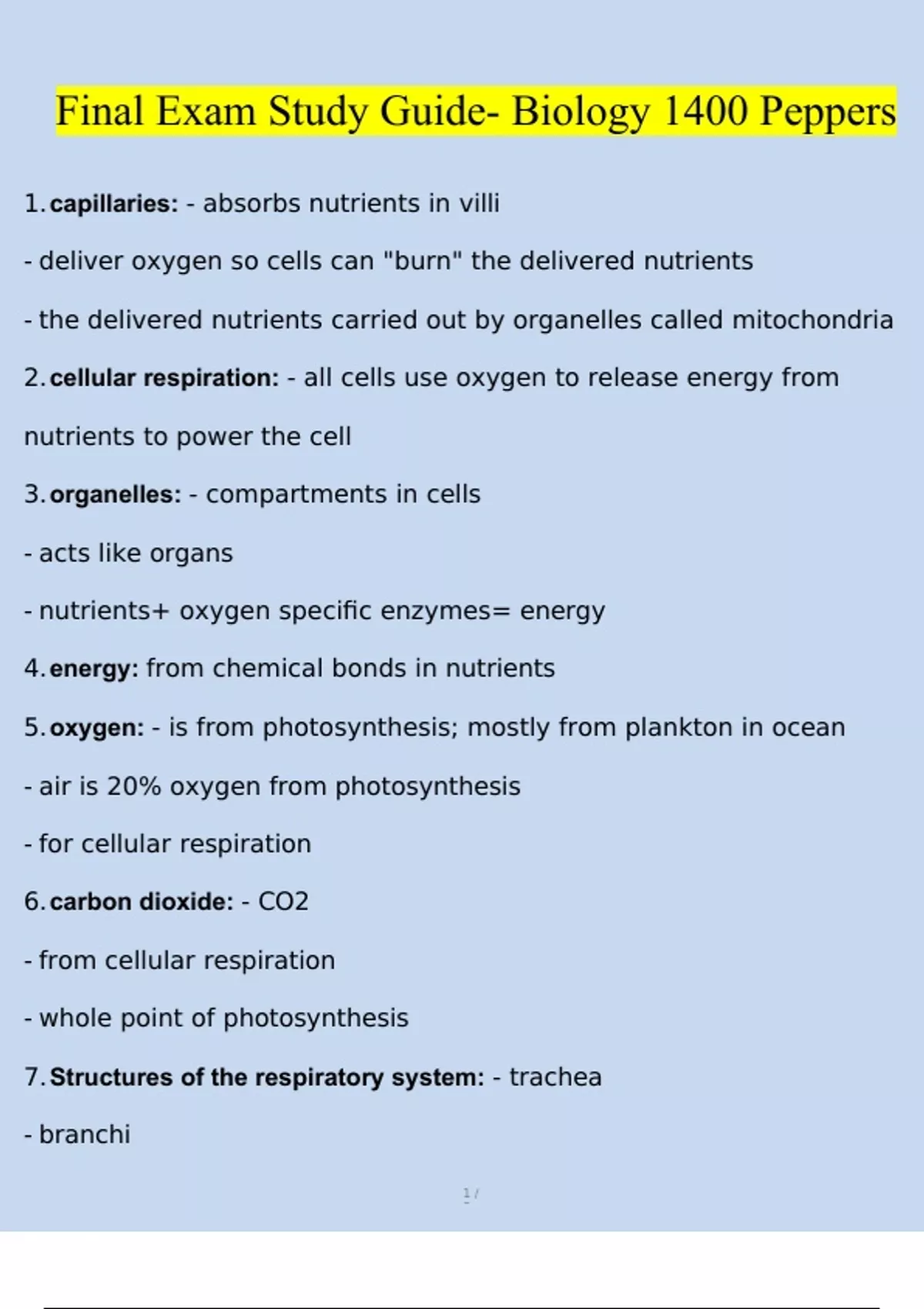 Final Exam Study Guide- Biology 1400 Peppers Solved 100% Correct |2024/ ...