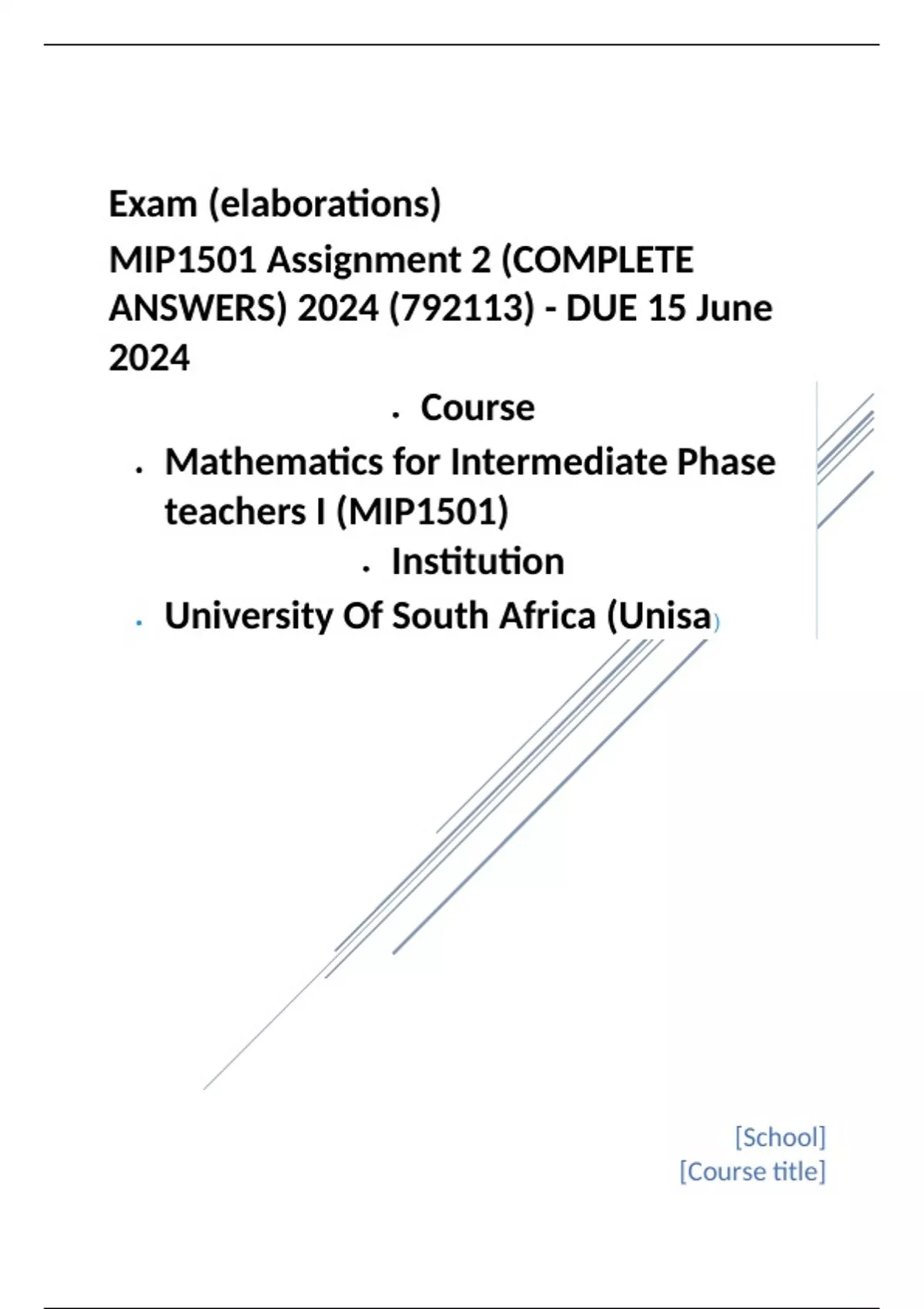 Exam (elaborations) MIP1501 Assignment 2 (COMPLETE ANSWERS) 2024 ...