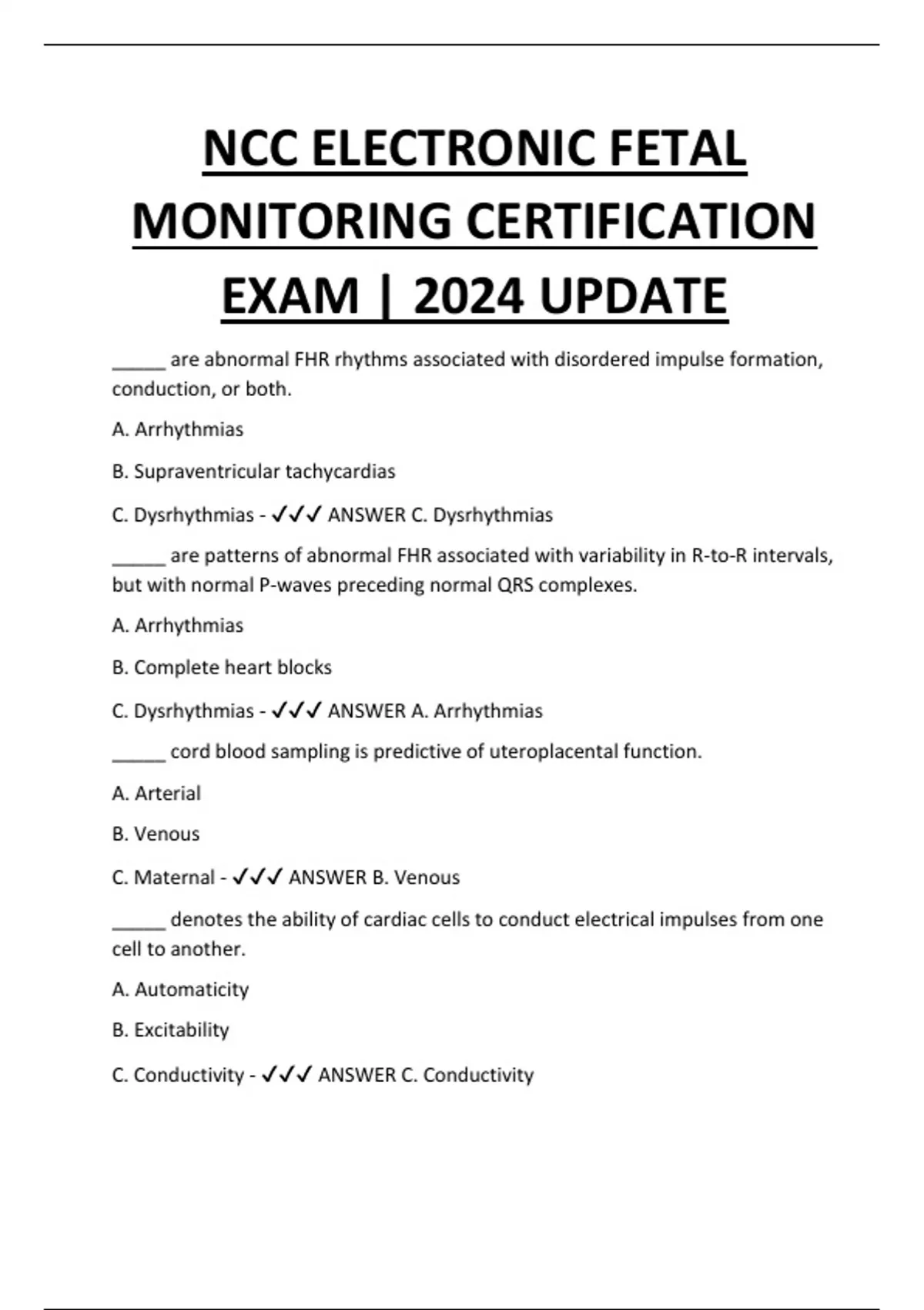 NCC ELECTRONIC FETAL MONITORING CERTIFICATION EXAM | 2024 UPDATE - NCC ELECTRONIC FETAL ...