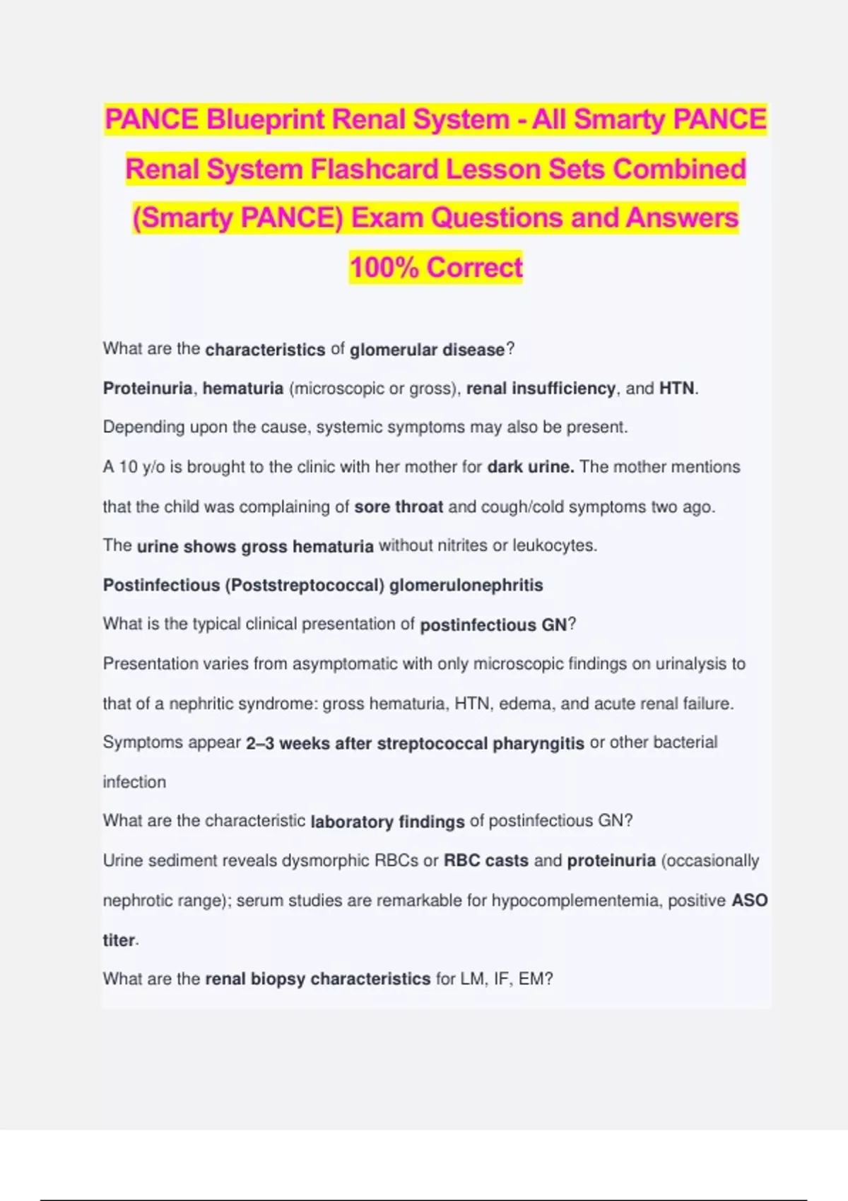 PANCE Blueprint Renal System - All Smarty PANCE Renal System Flashcard ...