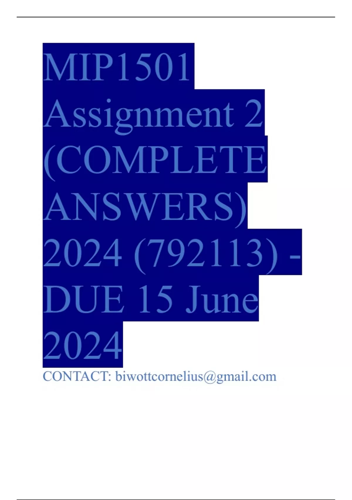 MIP1501 Assignment 2 (COMPLETE ANSWERS) 2024 (792113) - DUE 15 June ...