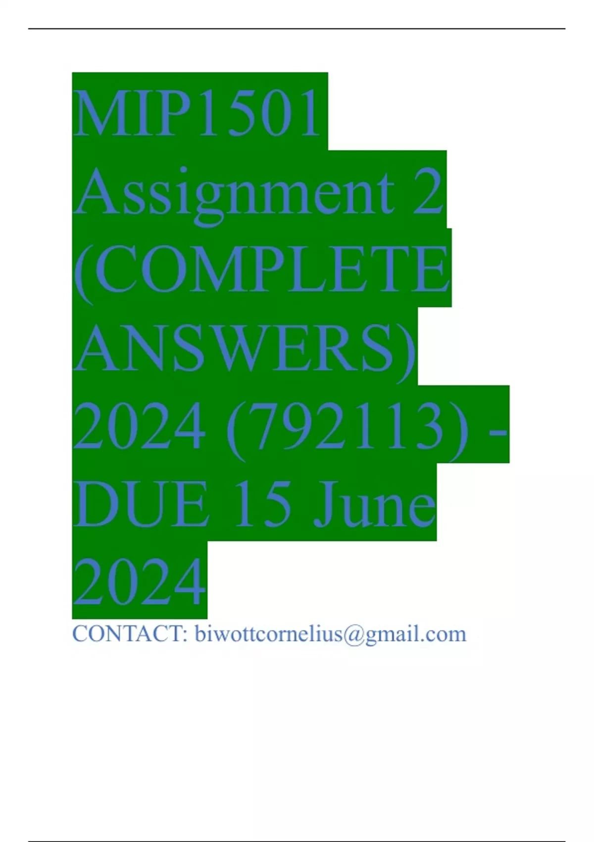 MIP1501 Assignment 2 (COMPLETE ANSWERS) 2024 (792113) - DUE 15 June ...