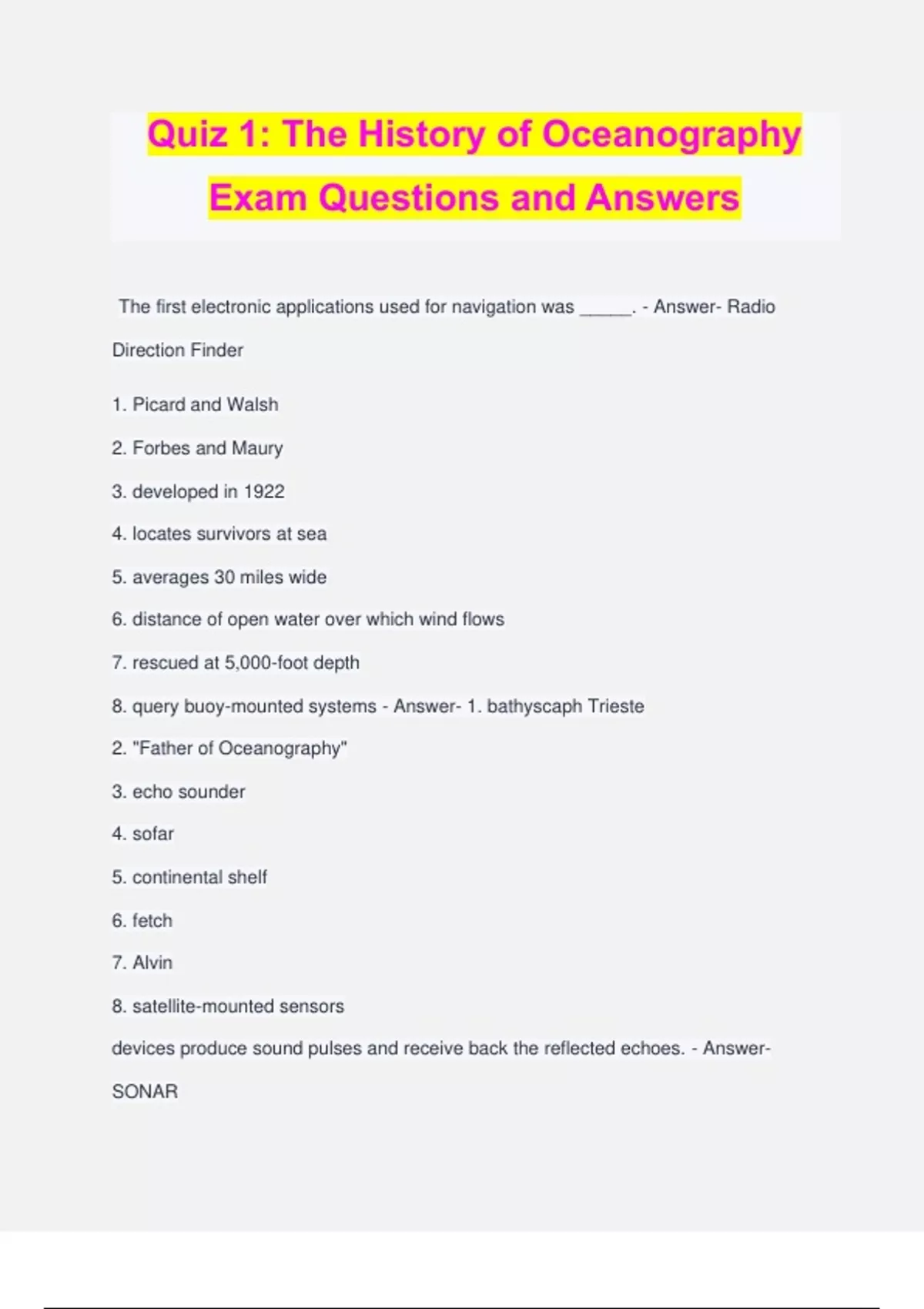 History of Oceanography Bundled Exams Questions and Answers 100% ...