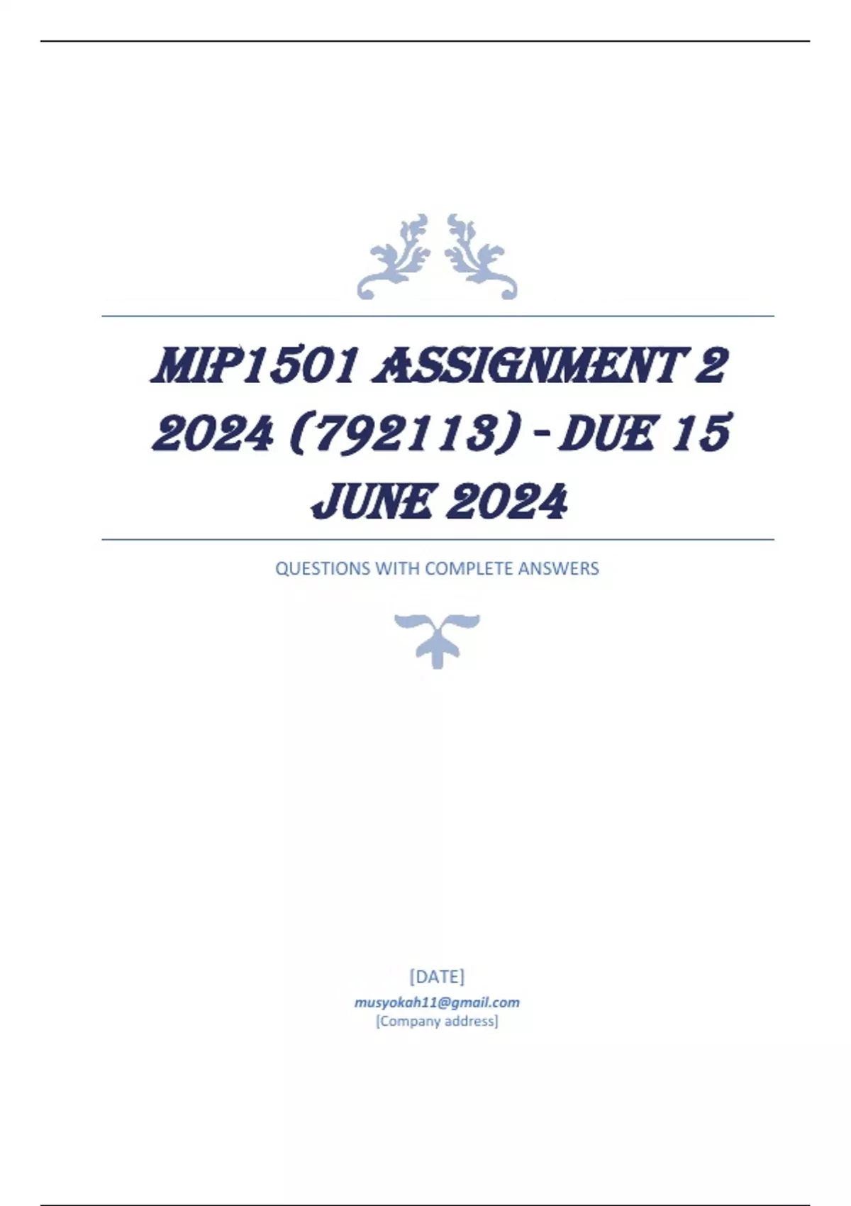 MIP1501 Assignment 2 2024 (792113) - DUE 15 June 2024 - MIP1501 ...