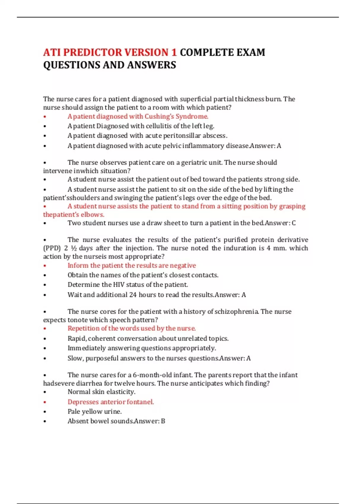 ATI PREDICTOR VERSION 1 COMPLETE EXAM QUESTIONS AND ANSWERS - ATI ...