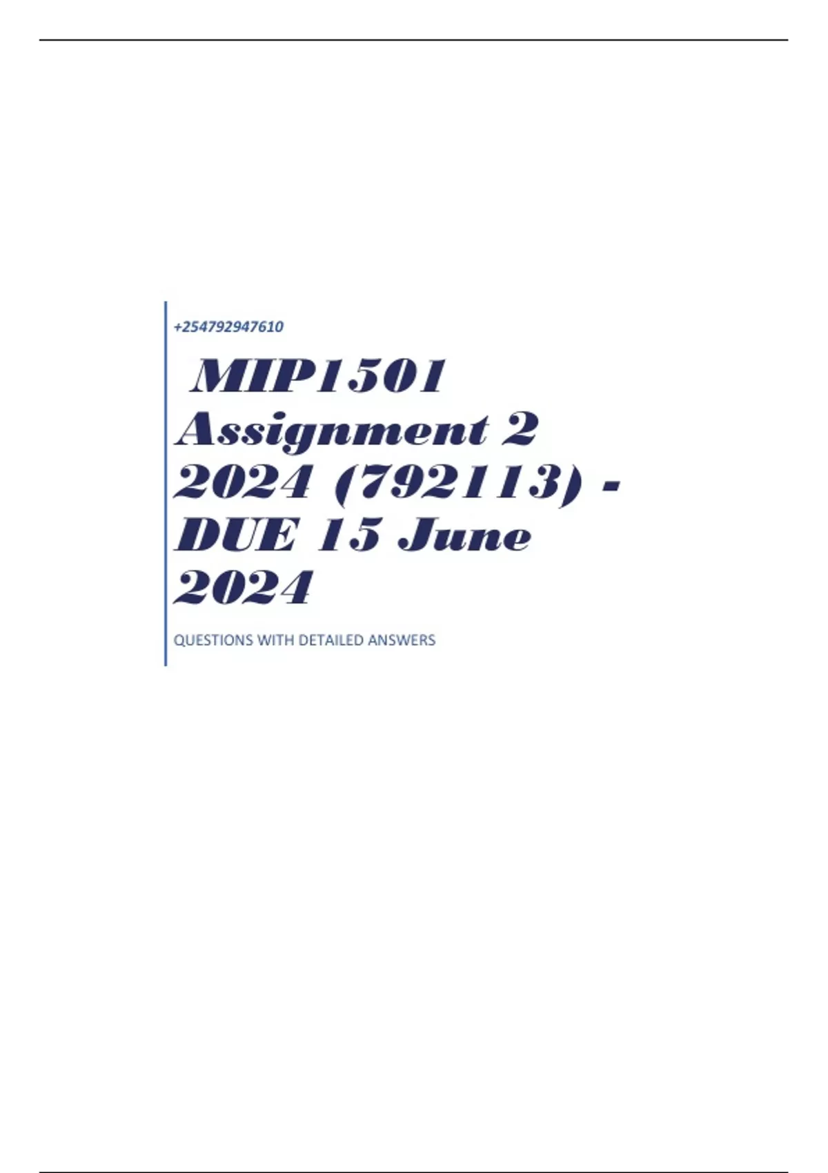 MIP1501 Assignment 2 2024 (792113) - DUE 15 June 2024 - MIP1501 ...
