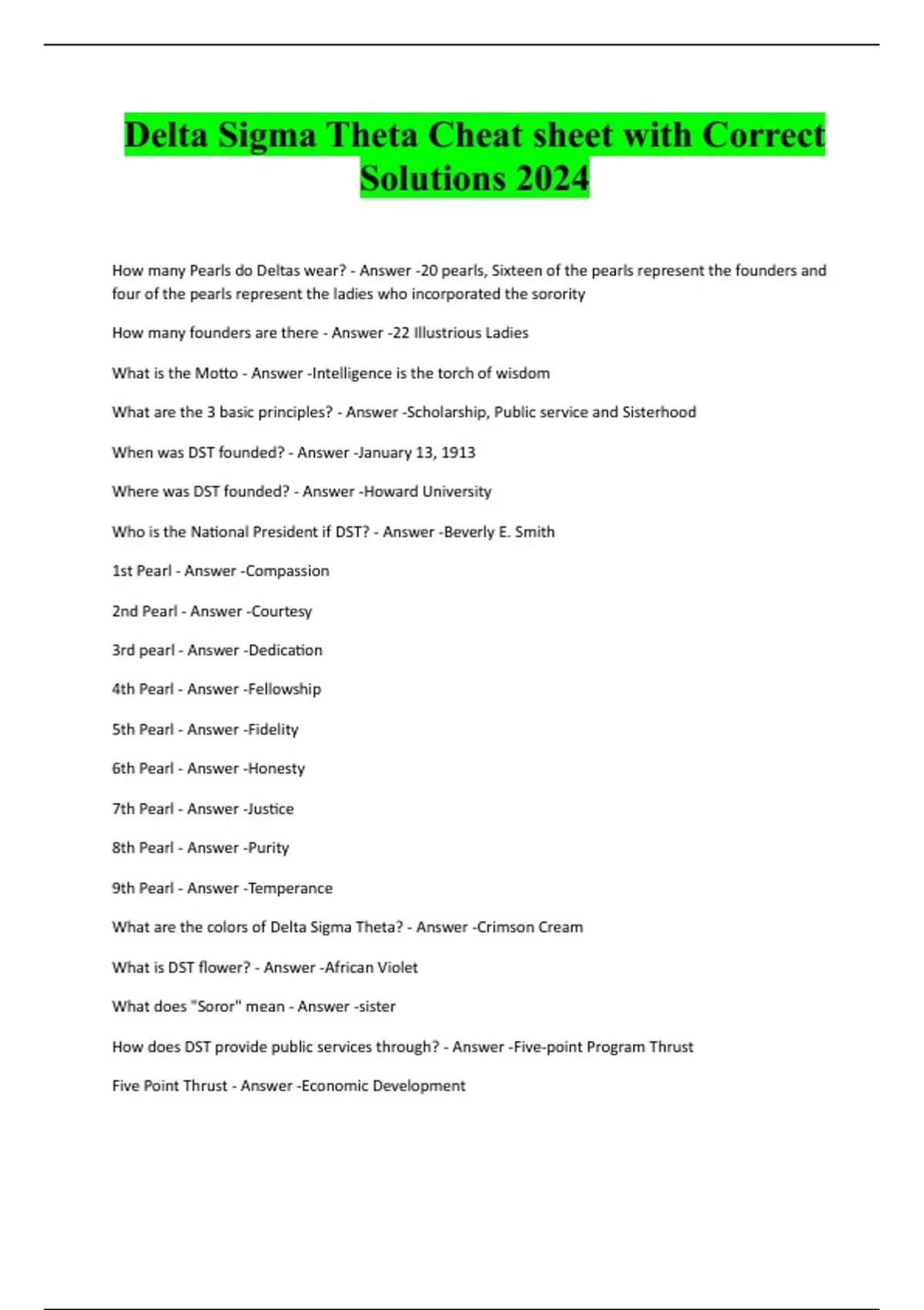 Delta Sigma Theta Cheat sheet with Correct Solutions 2025/2026 - DST ...
