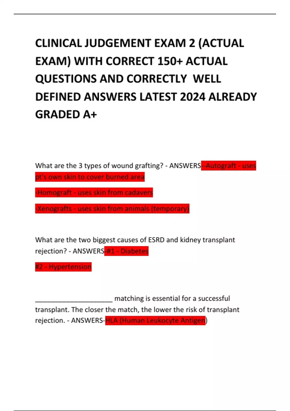 CLINICAL JUDGEMENT EXAM 2 (ACTUAL EXAM) WITH CORRECT 150+ ACTUAL ...