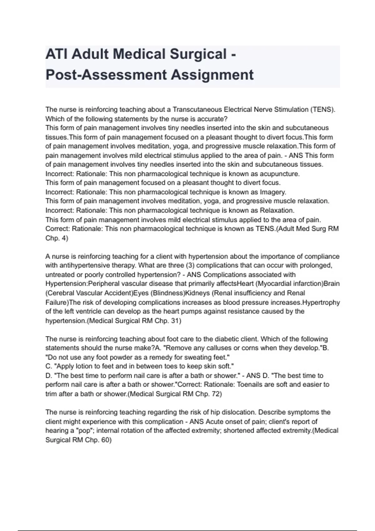 ATI Adult Medical Surgical - Post-Assessment Assignment Exam 2024/2025 ...