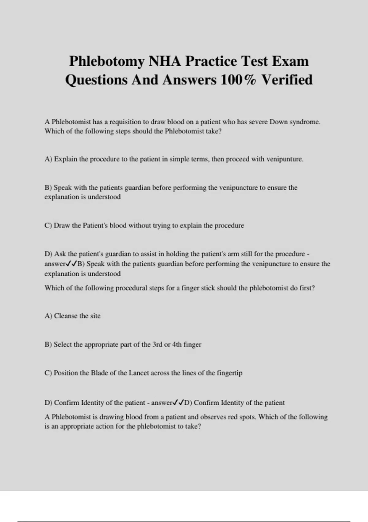 Phlebotomy NHA Practice Test Exam Questions And Answers 100% Verified ...