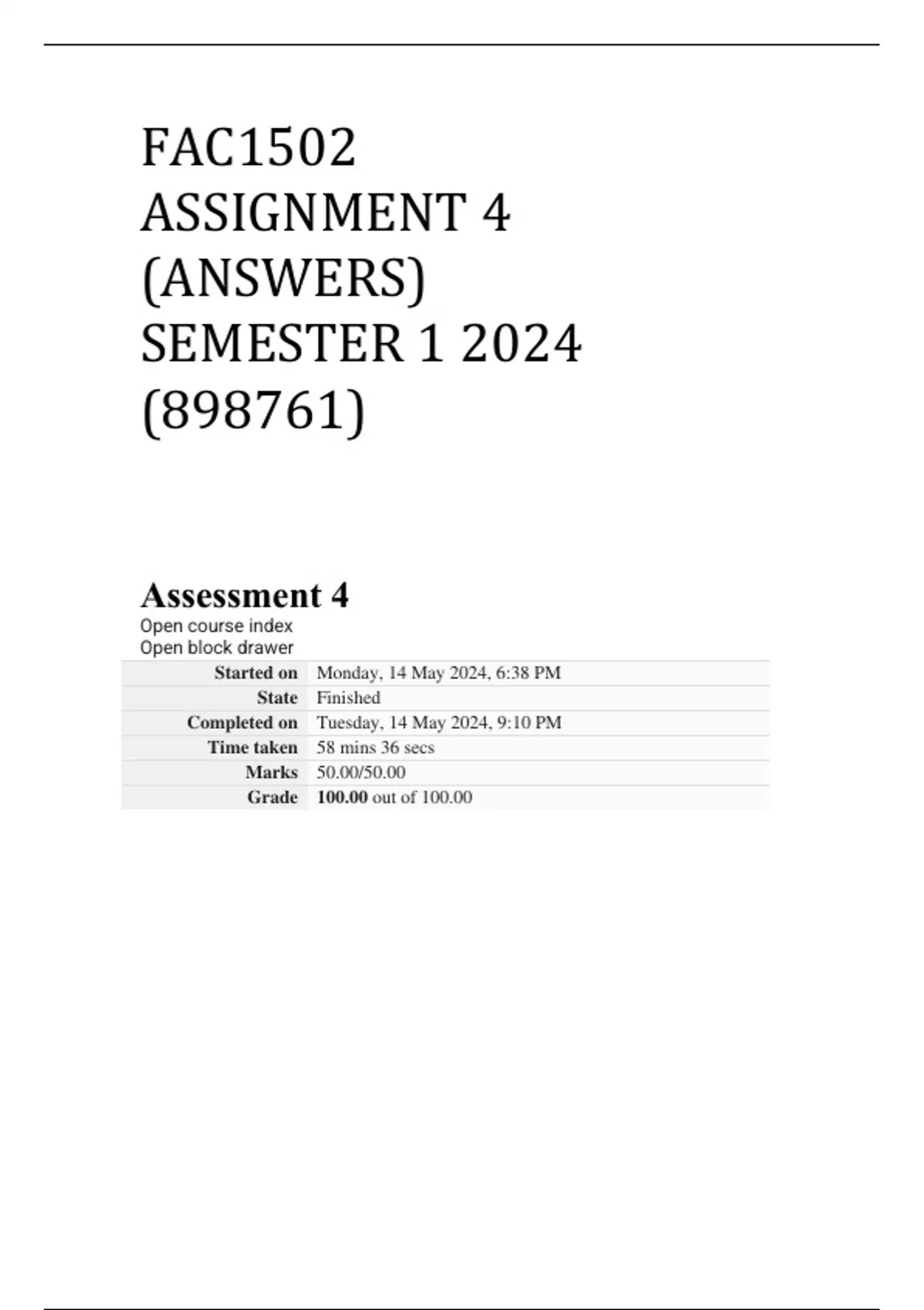 FAC1502 ASSIGNMENT 4 SOLUTION SEMESTER 1 2024 (DUE 21 may) - Fac1502 ...