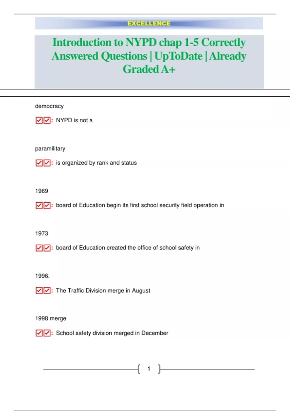 Introduction to NYPD chap 1-5 Correctly Answered Questions| UpToDate ...
