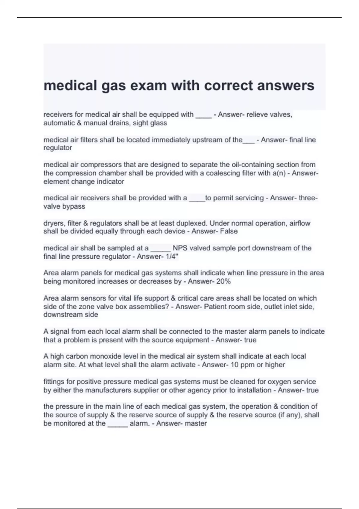 medical gas exam with correct answers - Medical Gas - Stuvia US