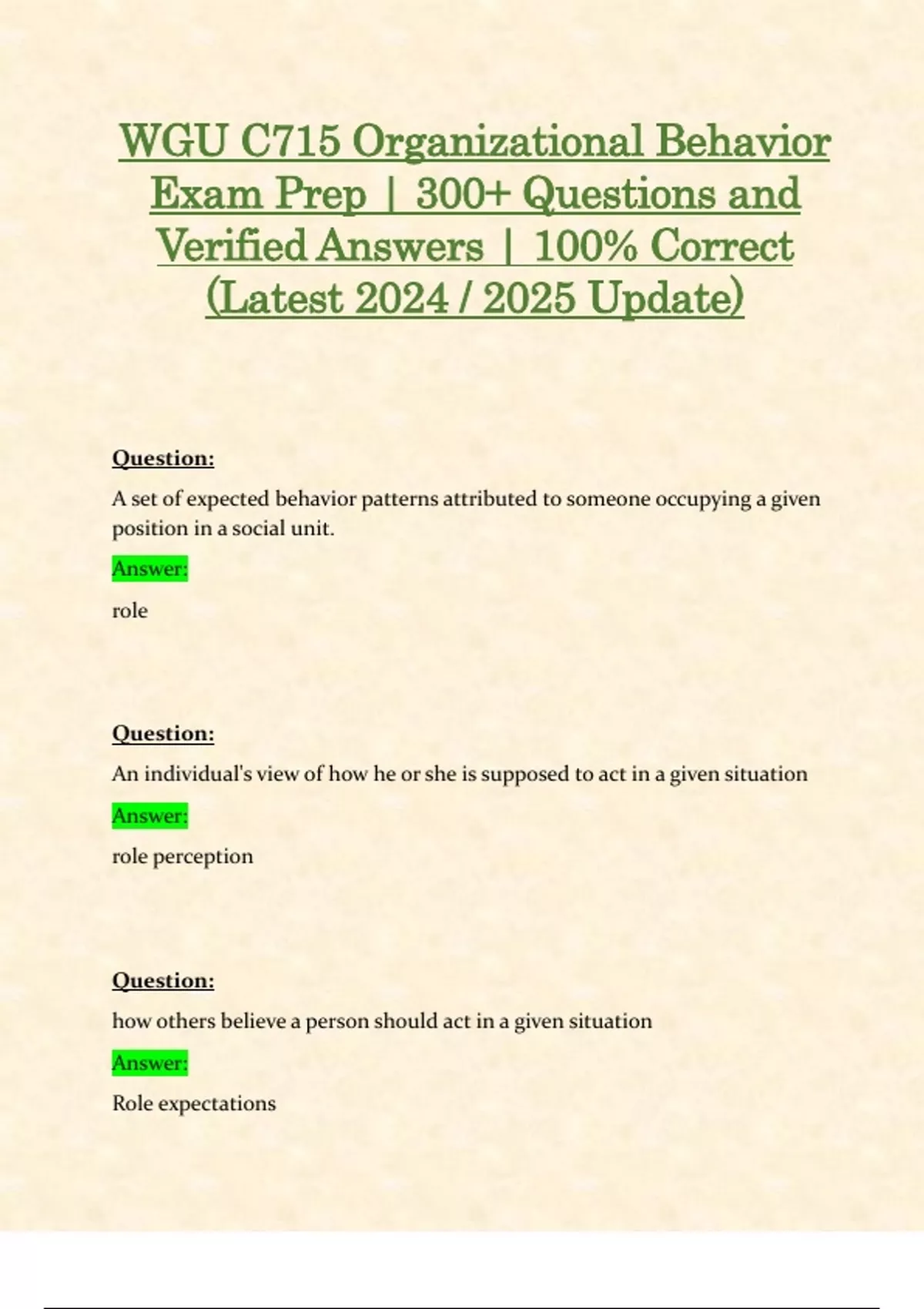 WGU C715 Organizational Behavior Exam Prep | 300+ Questions and ...