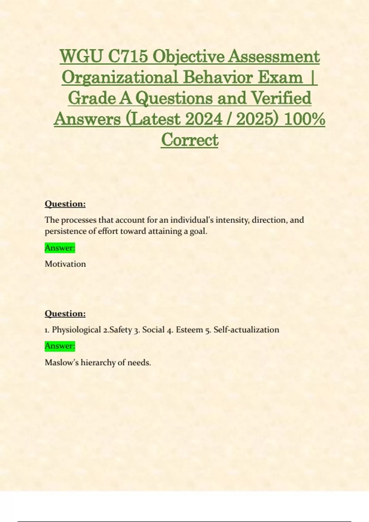 WGU C715 Objective Assessment Organizational Behavior Exam | Grade A ...