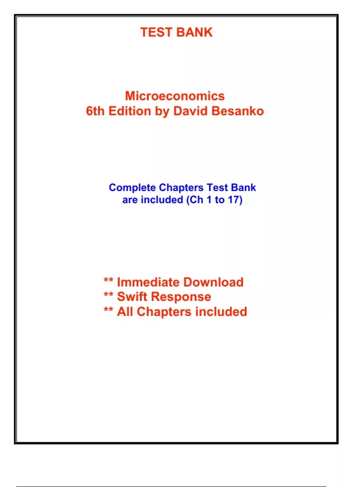 Test Bank for Microeconomics, 6th Edition Besanko (All Chapters ...
