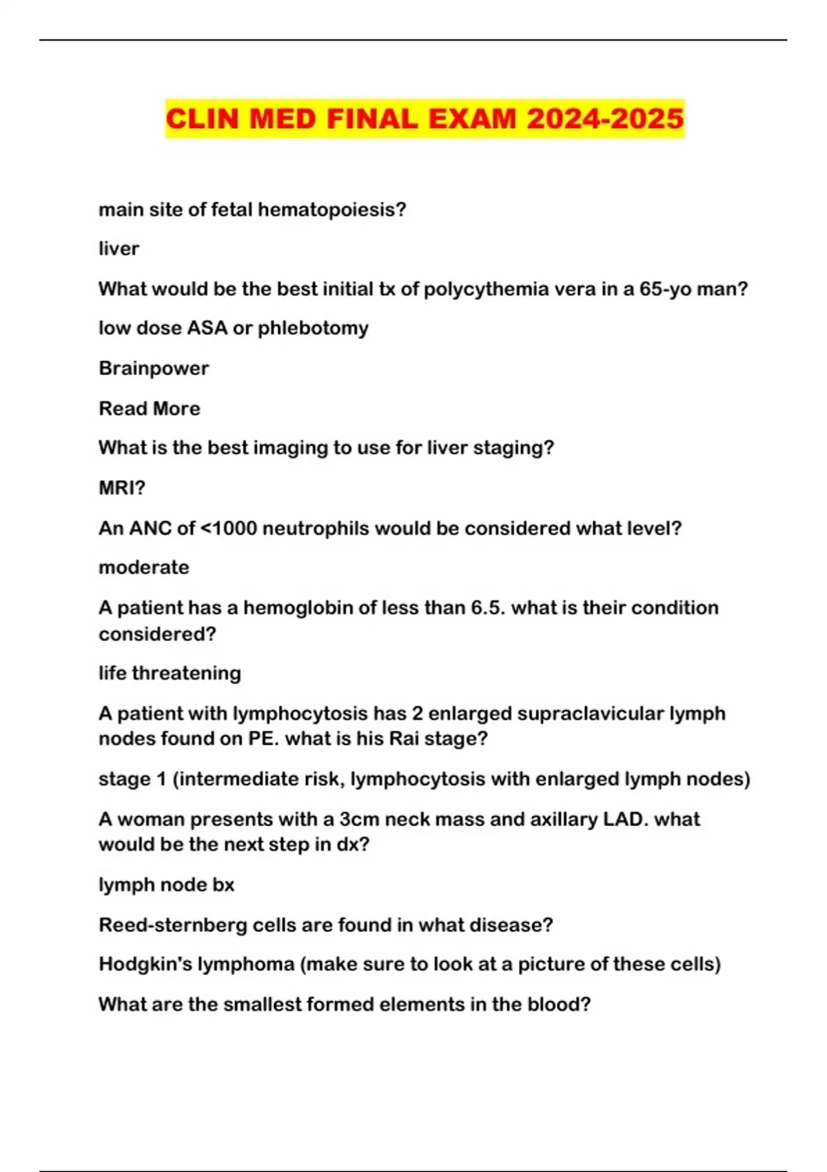 CLIN MED FINAL EXAM - CLIN MED - Stuvia US