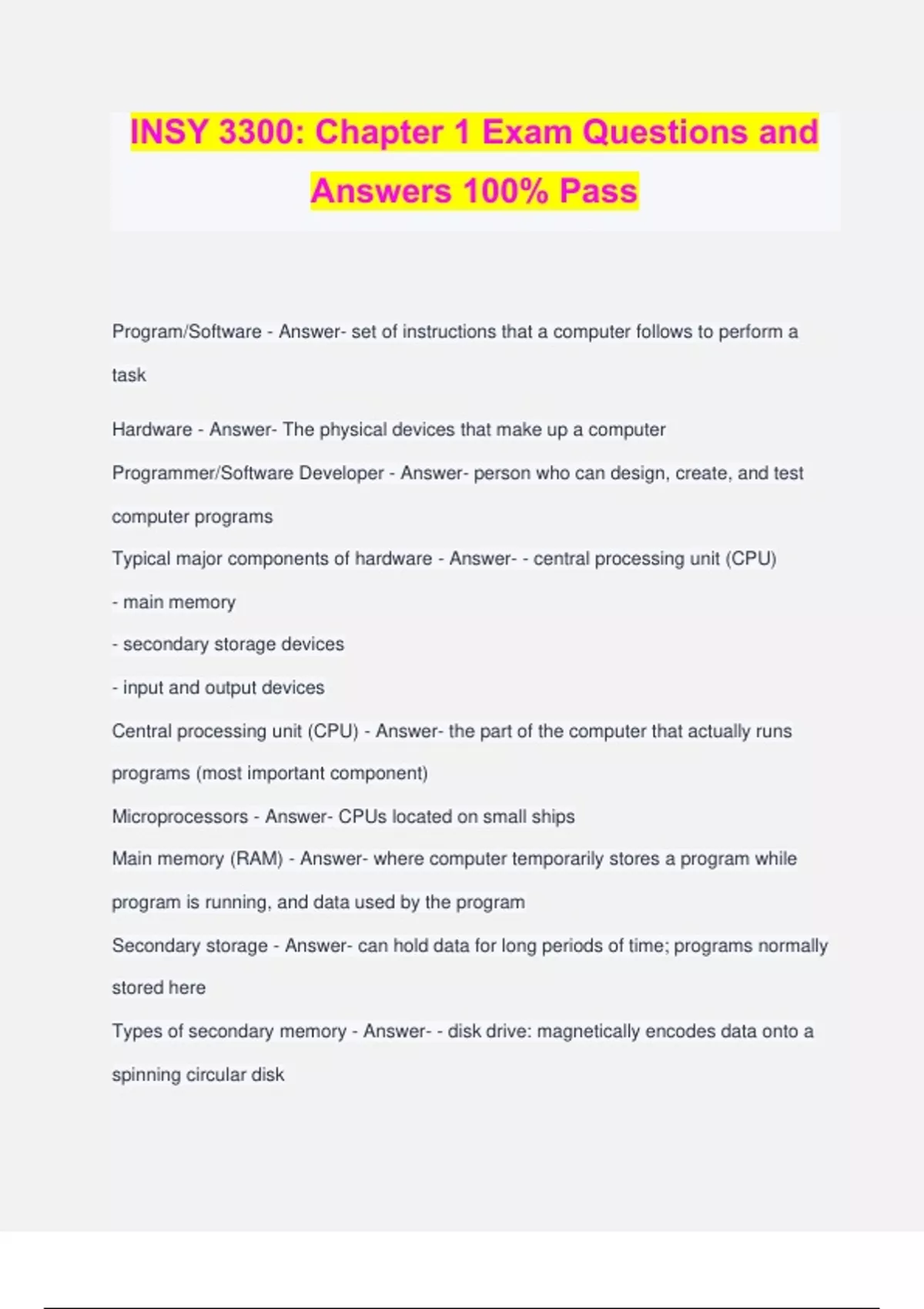 INSY 3300: Chapter 1 Exam Questions and Answers 100% Pass - INSY 3300 - Stuvia US