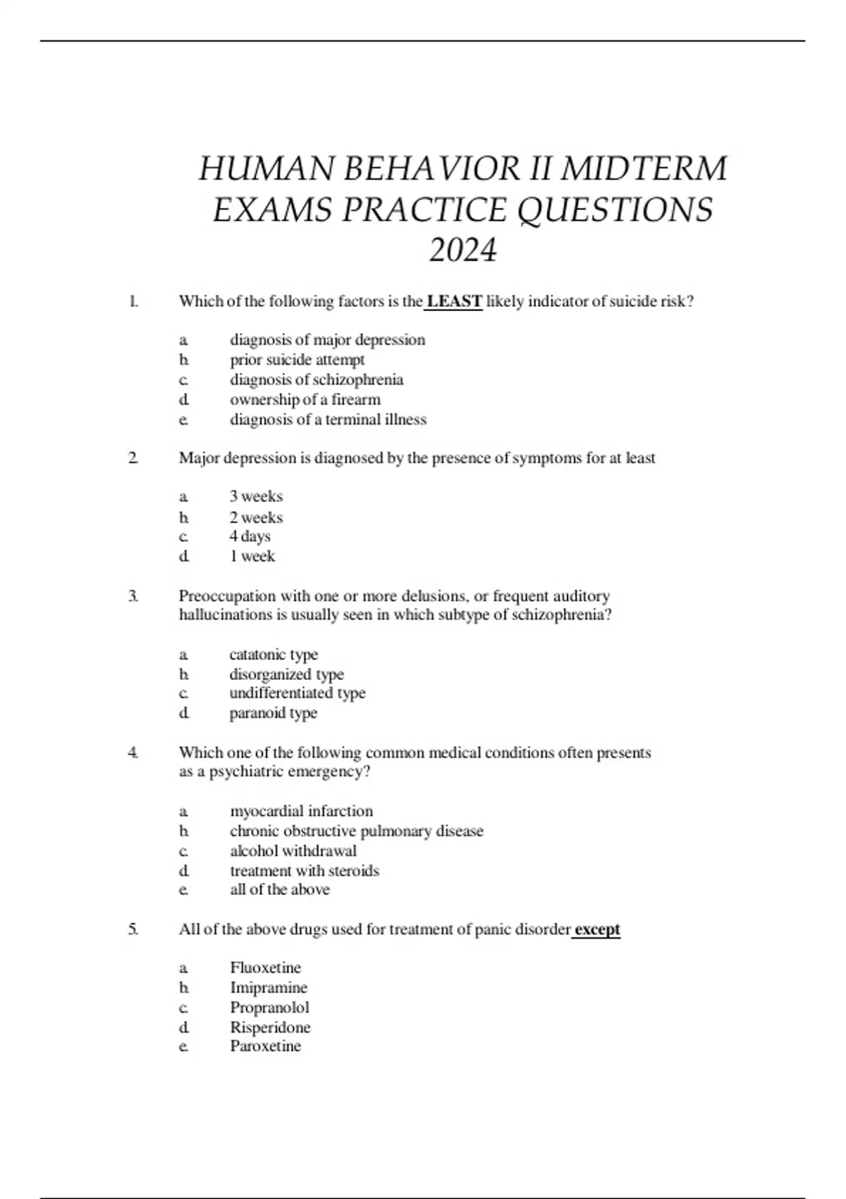 HUMAN BEHAVIOR II MIDTERM EXAMS PRACTICE QUESTIONS 2024 - Math - Stuvia US