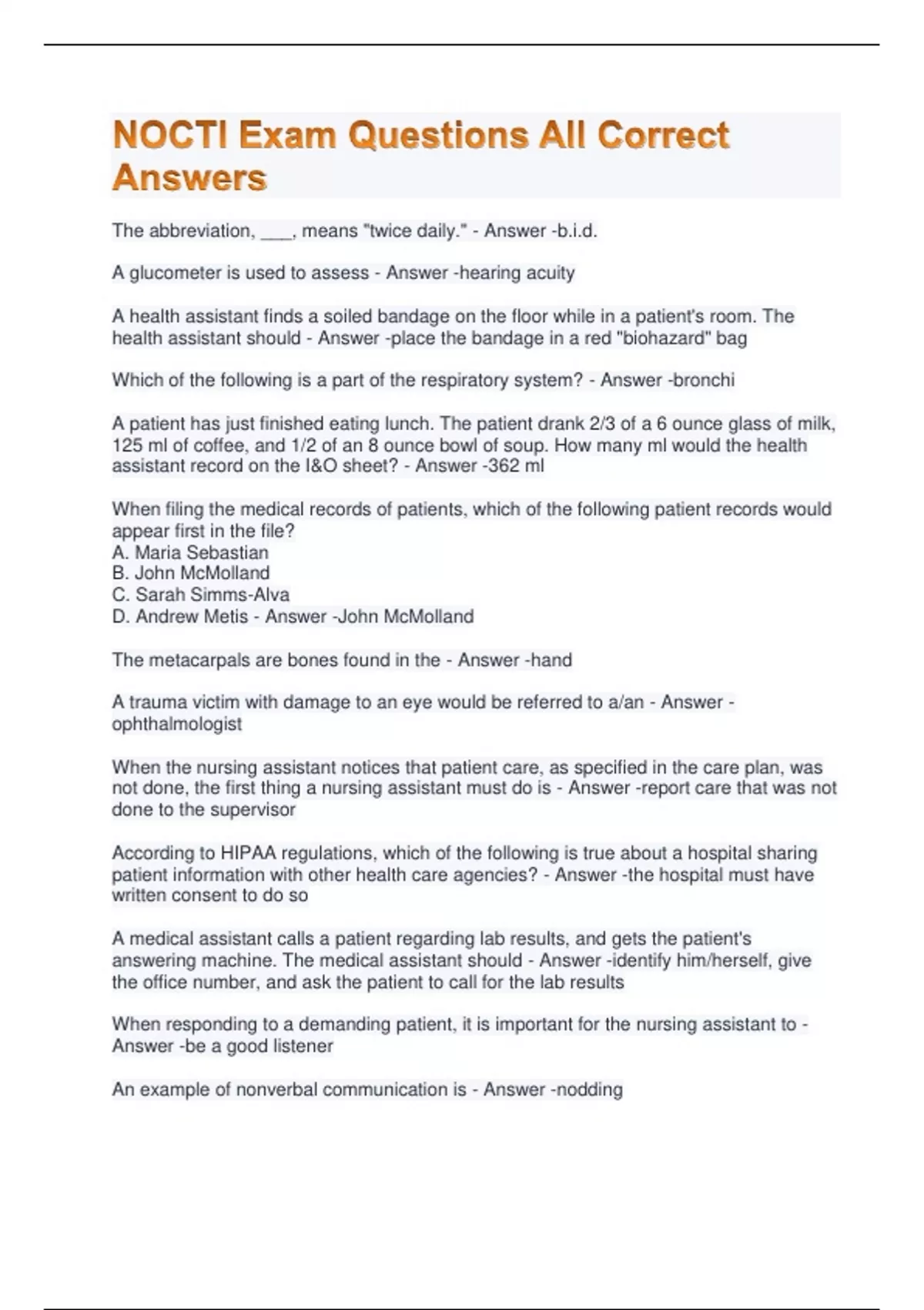 Bundle For NOCTI 2024 Review Actual Exam Questions And Revised Correct ...