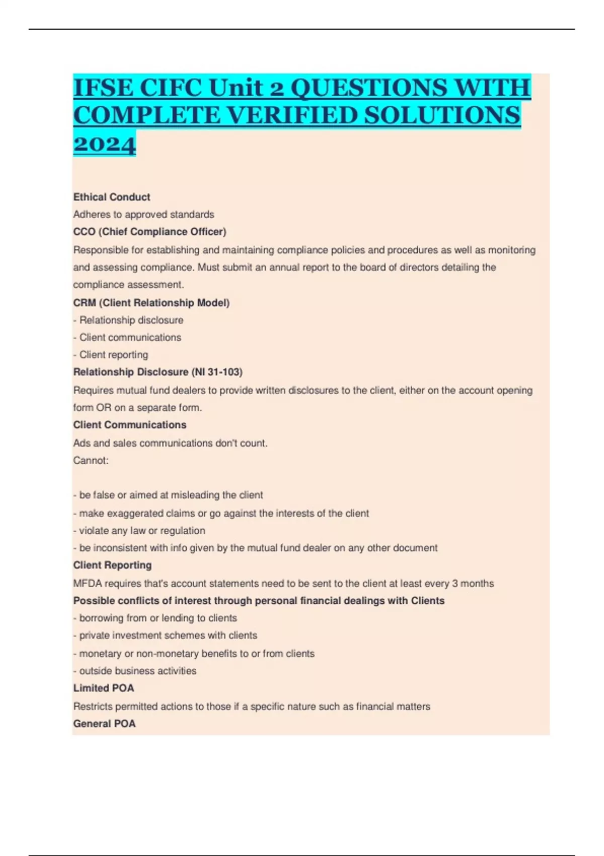 IFSE CIFC Unit 2 QUESTIONS WITH COMPLETE VERIFIED SOLUTIONS 2024 - IFSE ...