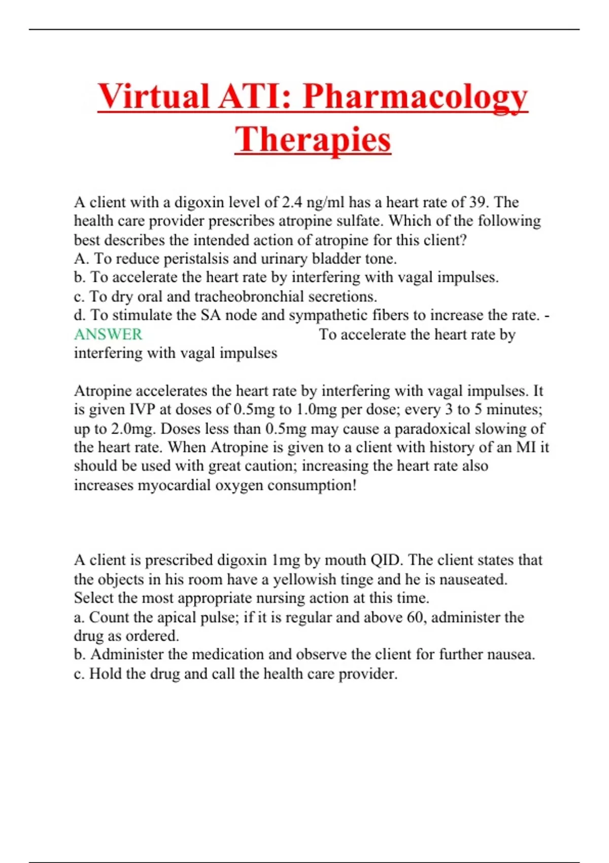 Virtual ATI: Pharmacology Therapies - Virtual ATI: Pharmacology ...