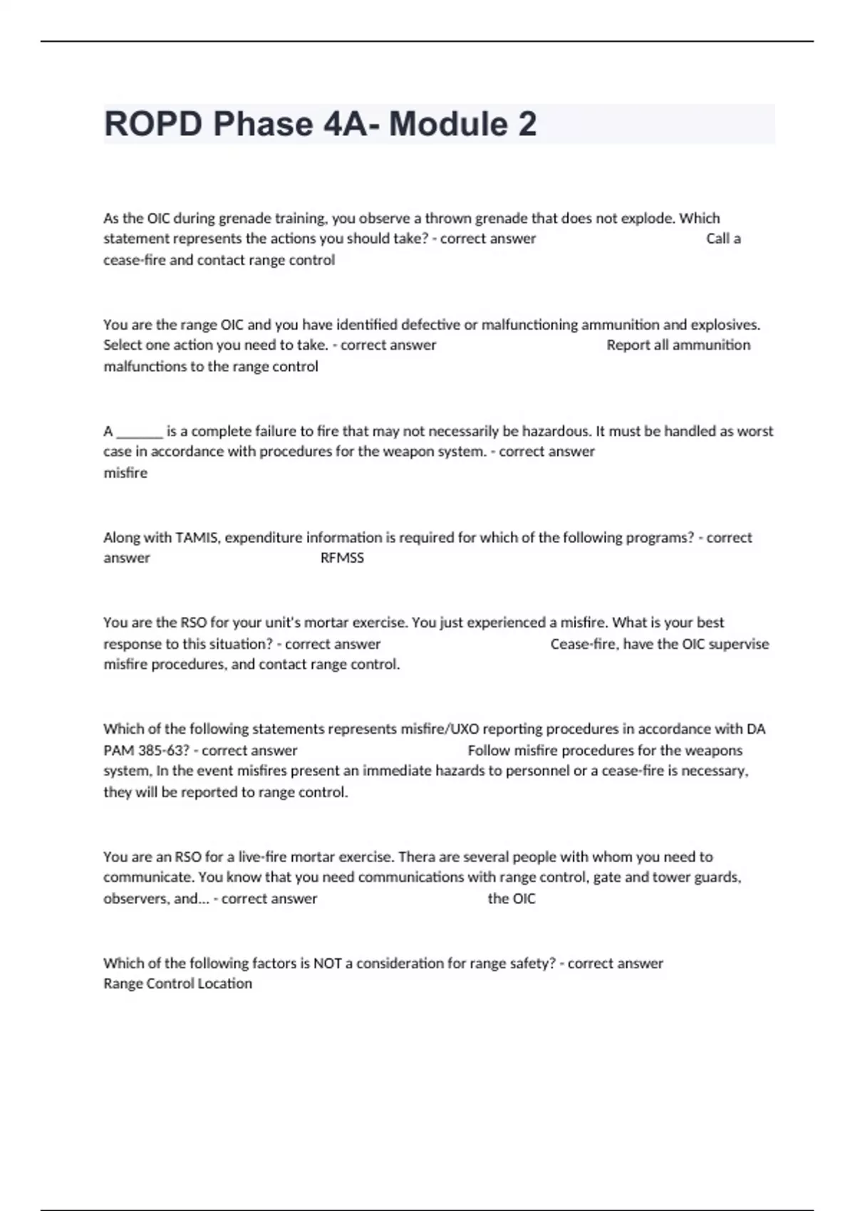 ROPD Phase 4A- Module 2 Actual Exam Questions And Correct Detailed ...