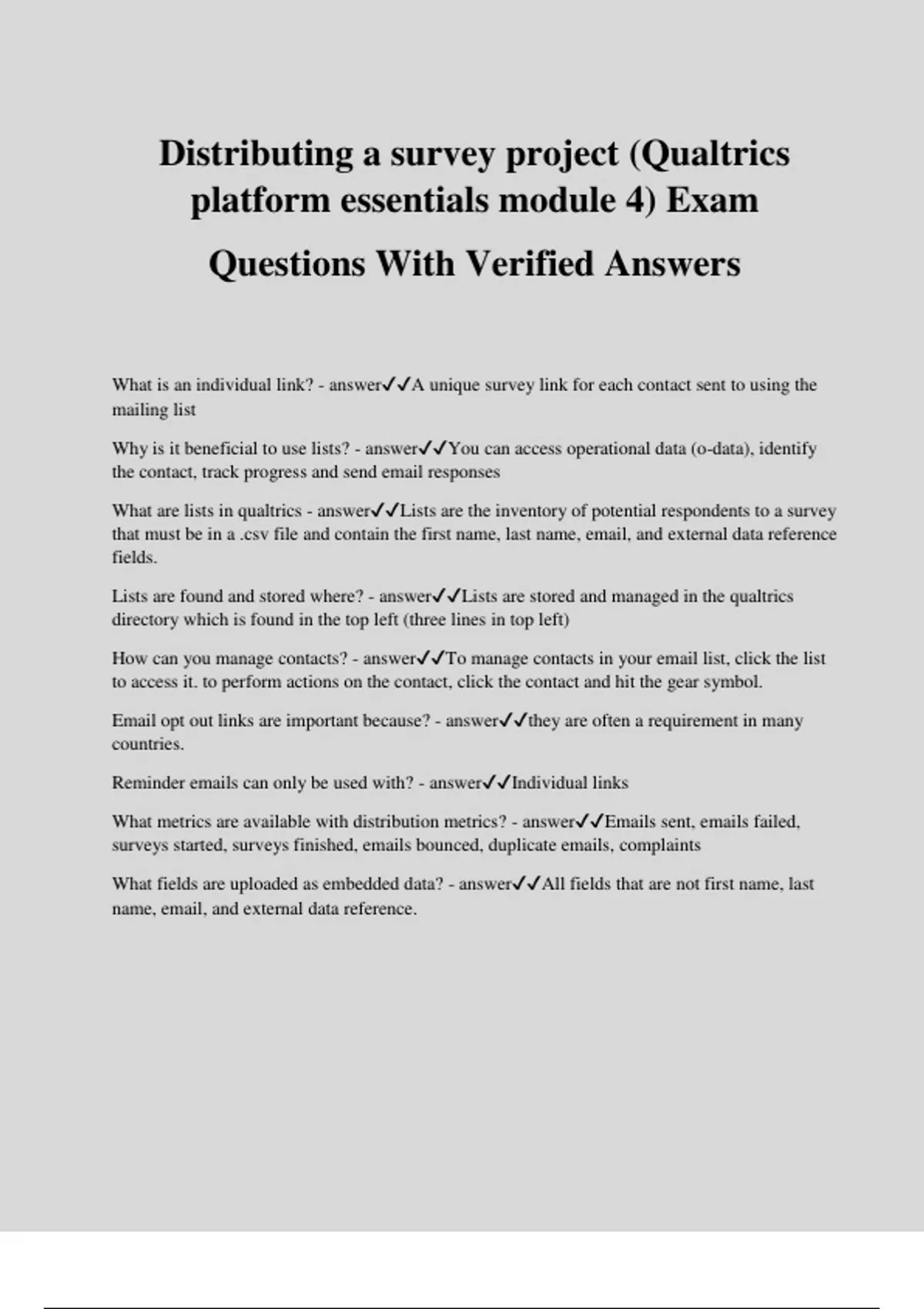 Qualtrics Bundled Exam With Complete Solutions 100% Verified. - Stuvia US