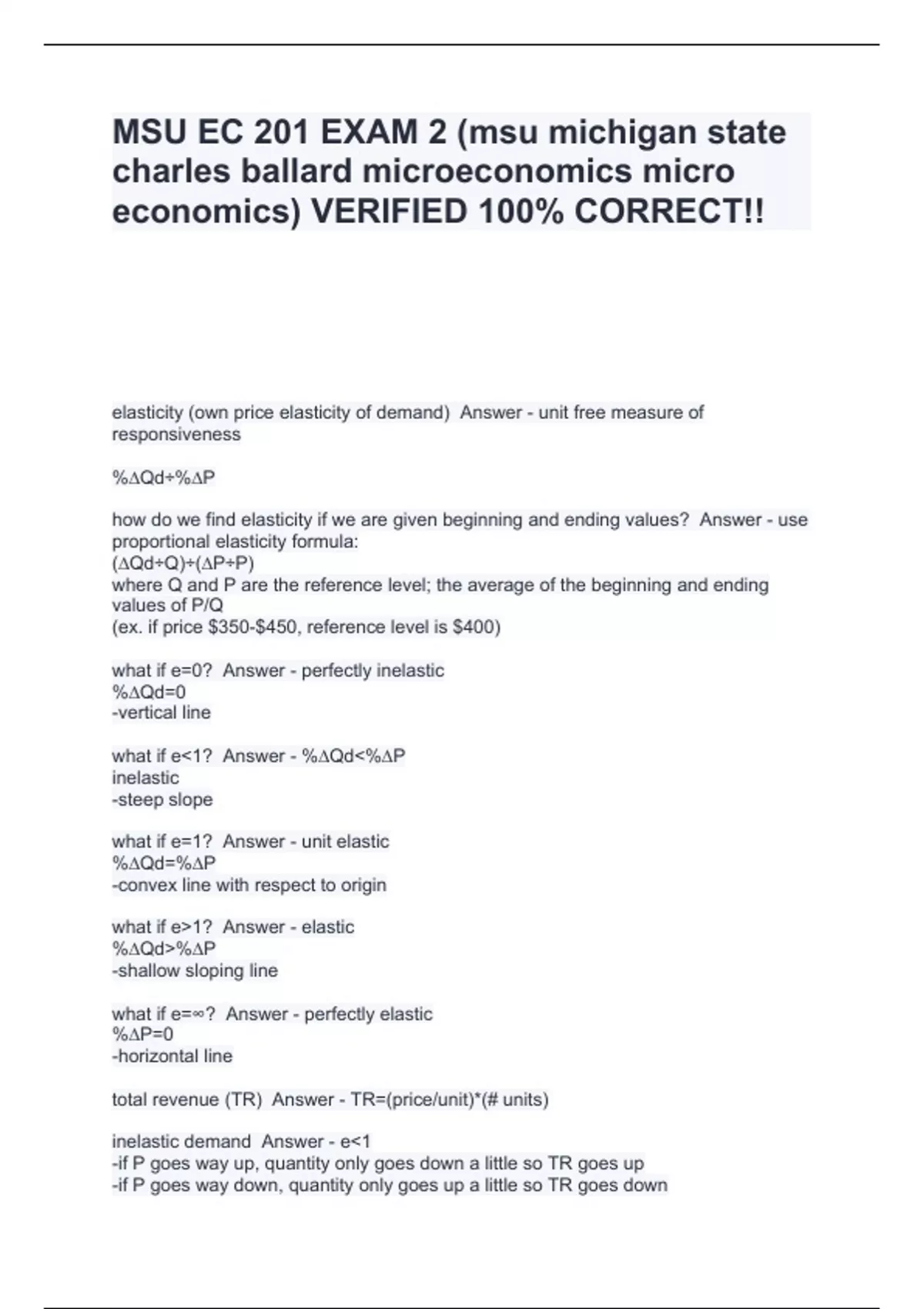 MSU EC 201 EXAM 2 (msu michigan state charles ballard microeconomics ...