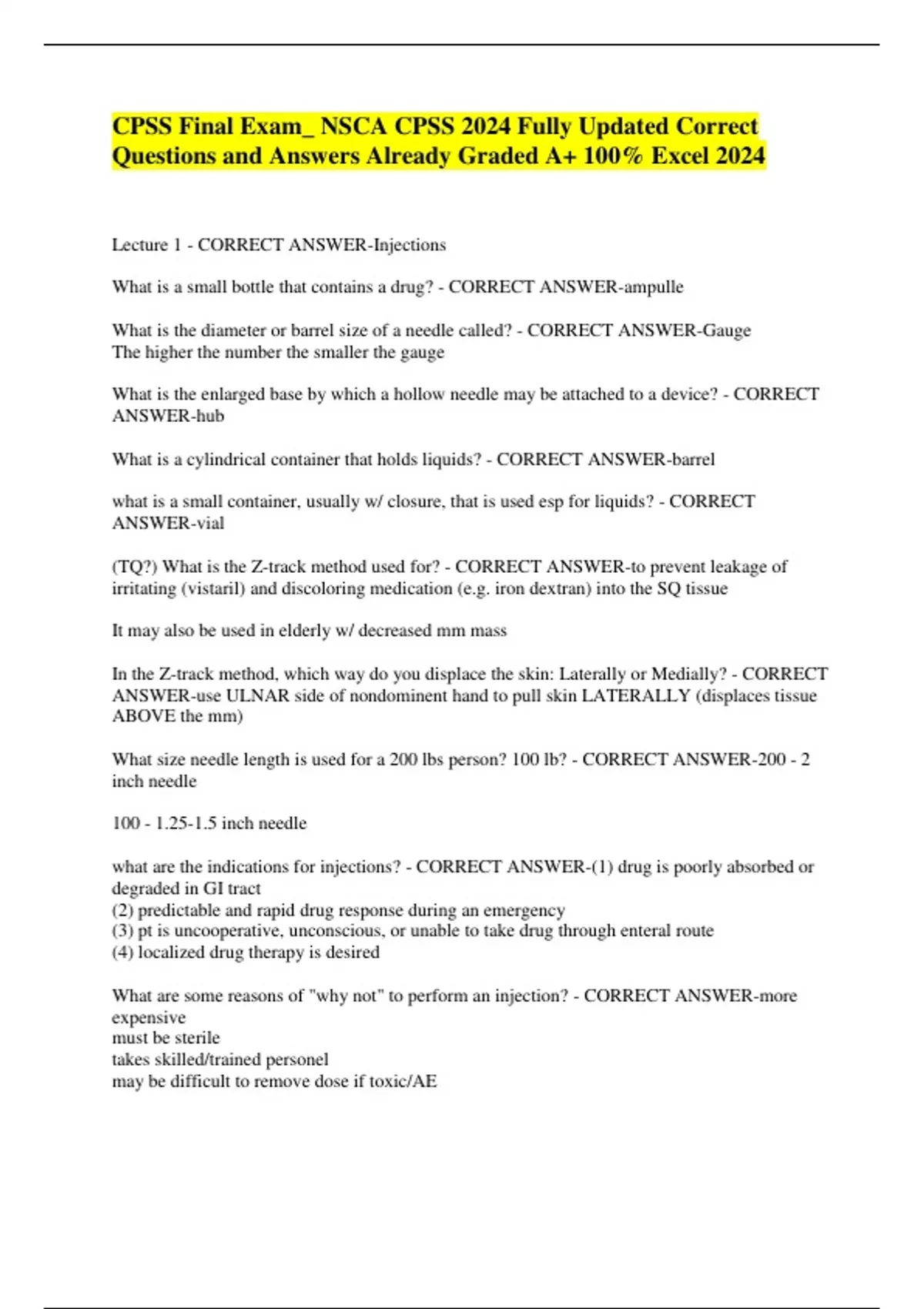 CPSS Final Exam_ NSCA CPSS 2024 Fully Updated Correct Questions and ...