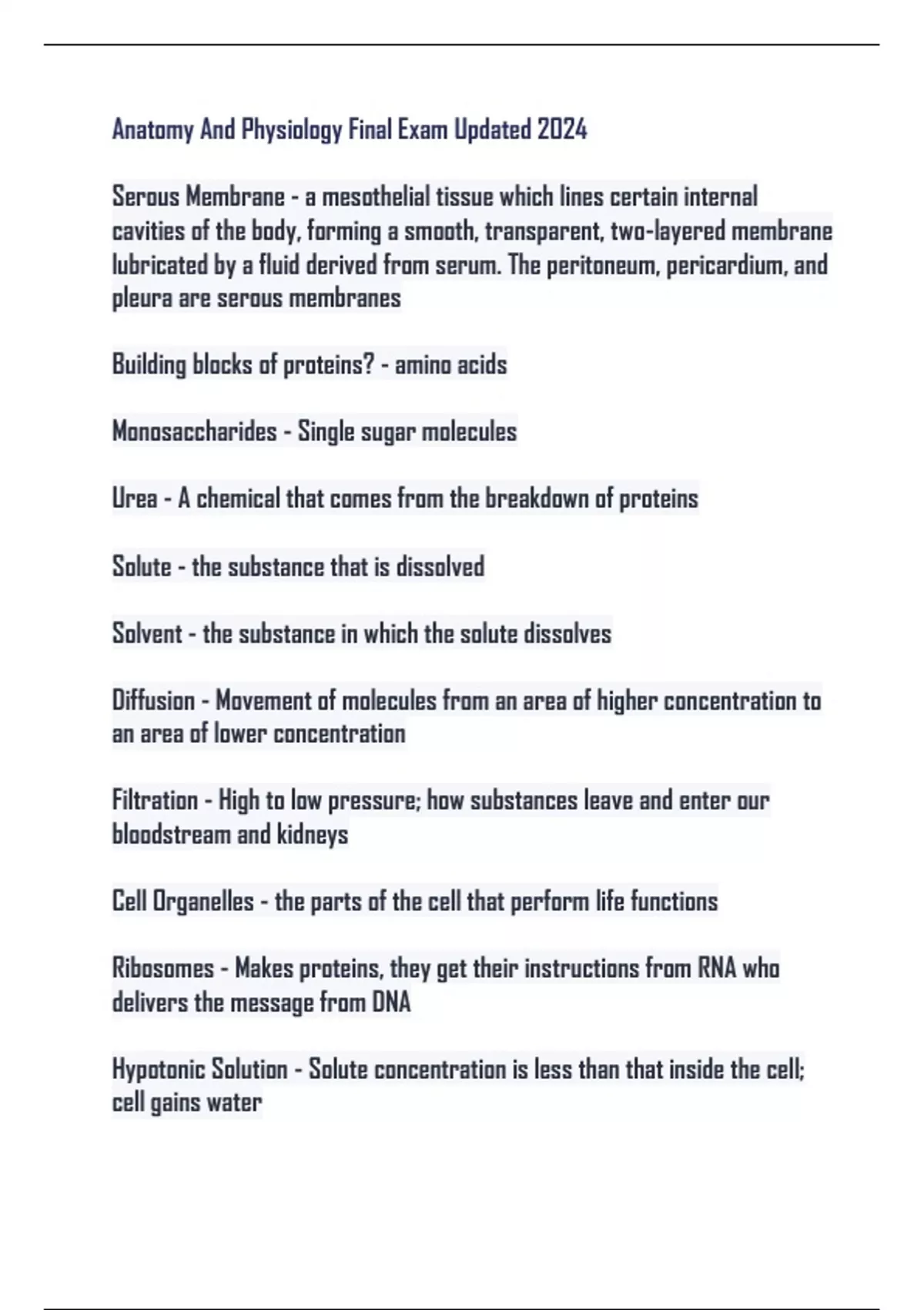 Anatomy And Physiology Final Exam Updated 2024 - Anatomy And Physiology ...