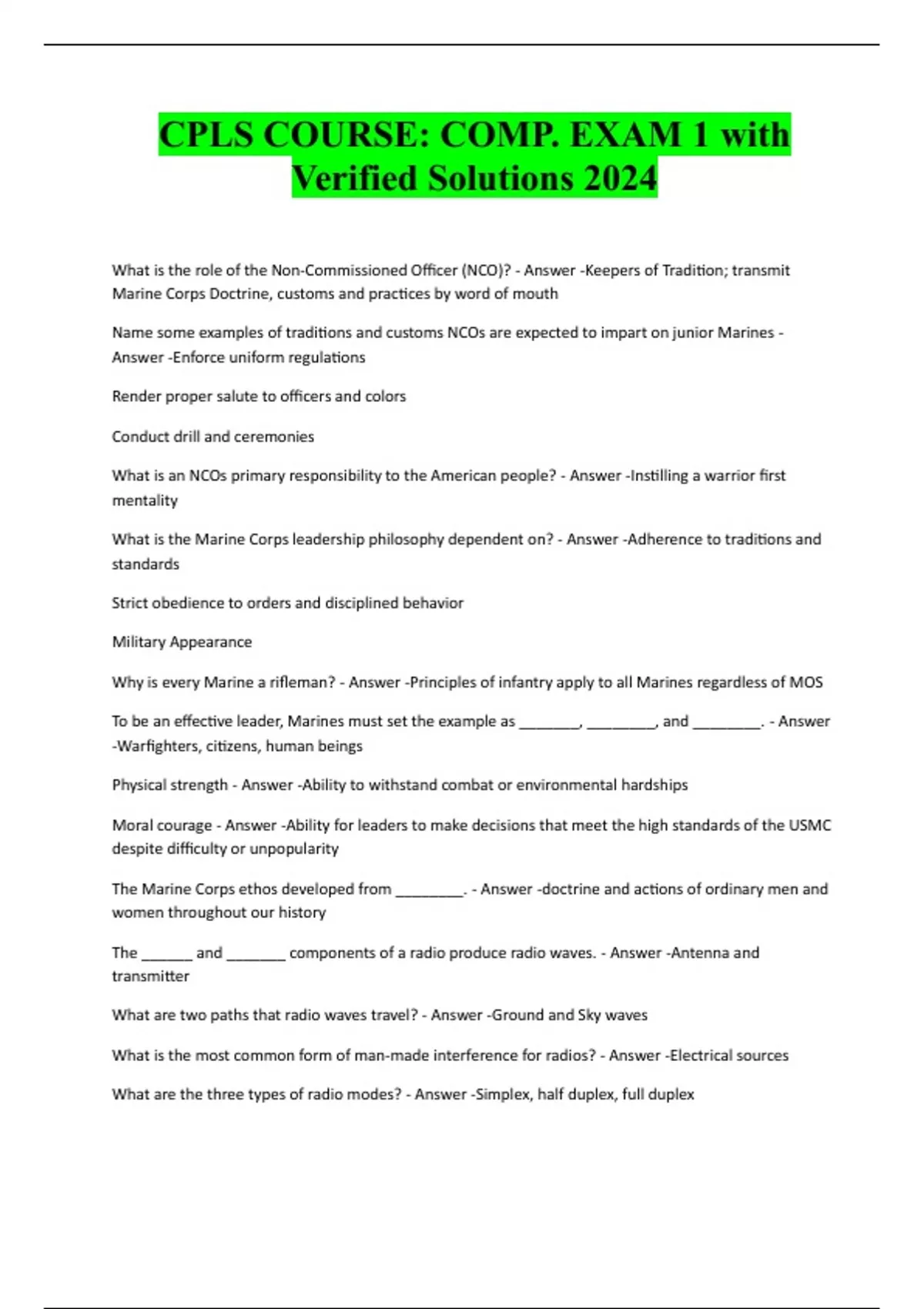 CPLS COURSE: COMP. EXAM 1 ACTUAL 2025/2026 QUESTIONS AND 100% CORRECT ...