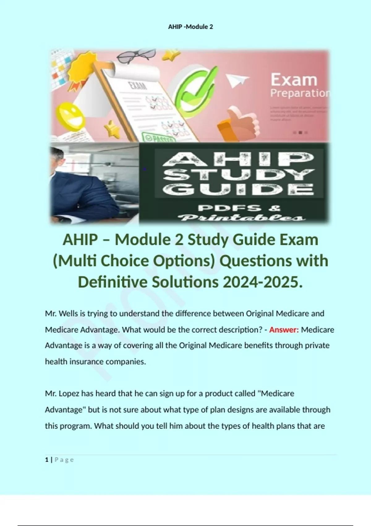 AHIP – Module 2 Study Guide Exam (Multi Choice Options) Questions with ...