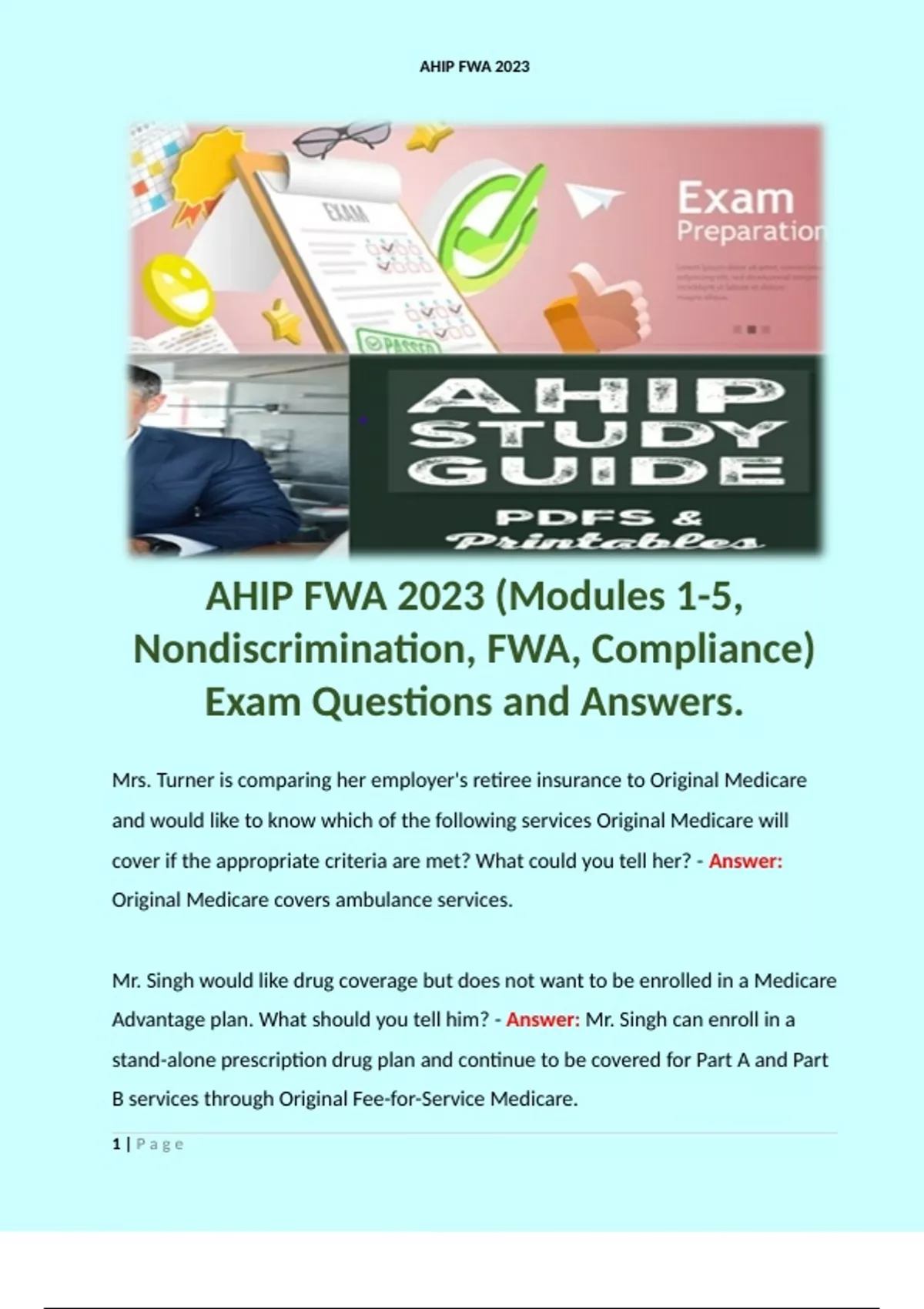 AHIP FWA 2023 (Modules 1-5, Nondiscrimination, FWA, Compliance) Exam ...