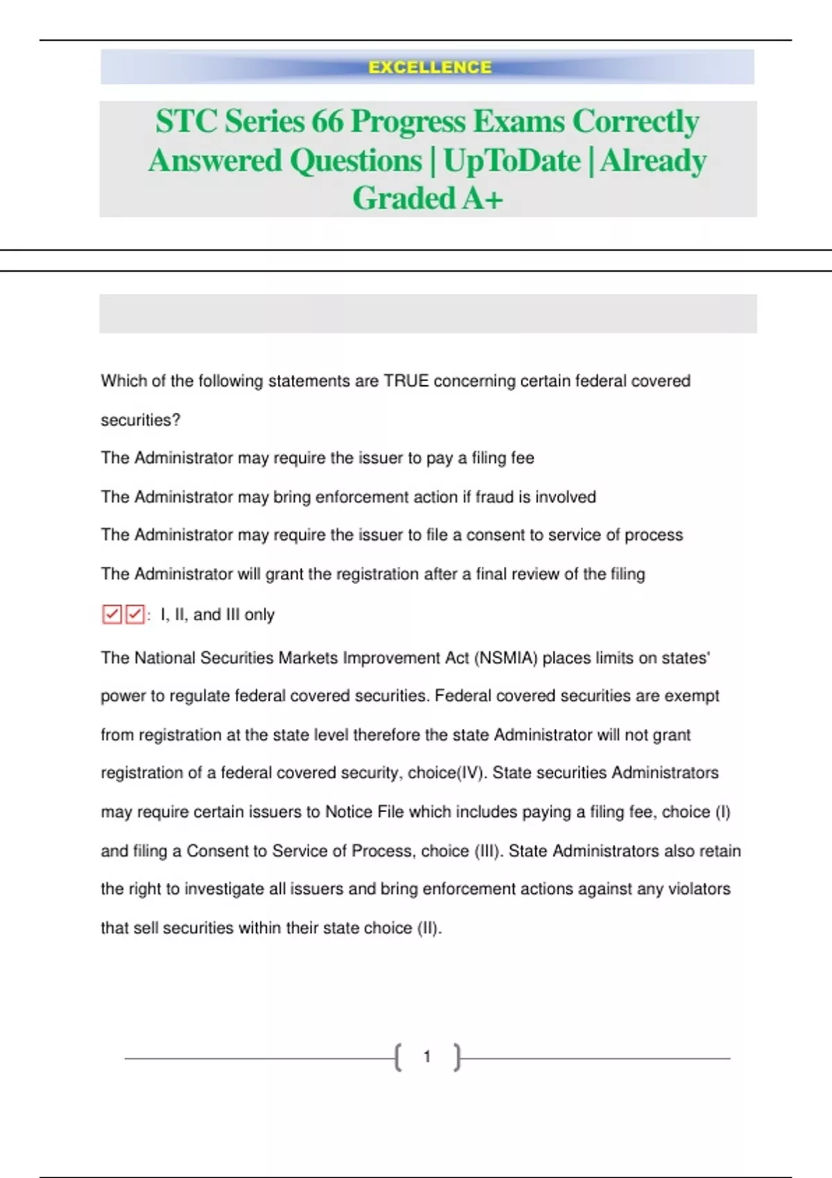 STC Series 66 Progress Exams Correctly Answered Questions| UpToDate | Already Graded A+ - STC ...