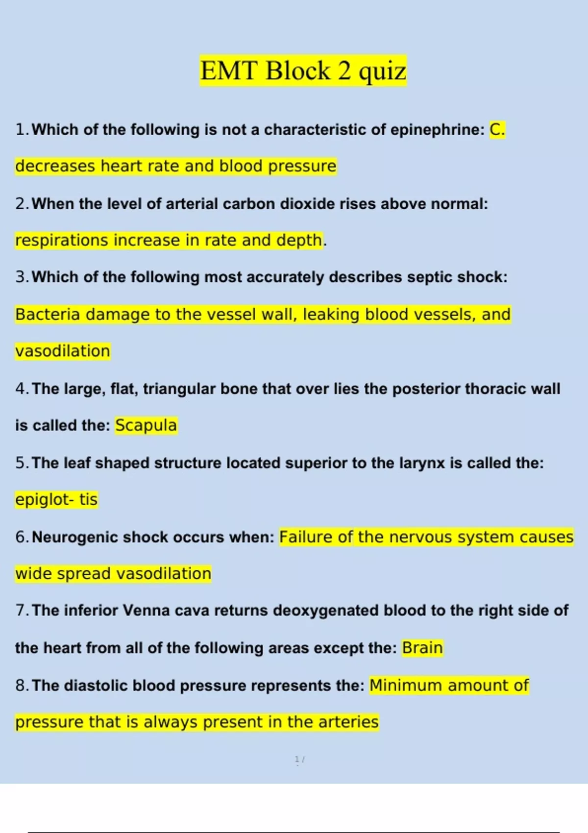 Emt Block 2 Quiz Questions And Answers 2024 2025 Verified Answers West Coast Emt Stuvia Us
