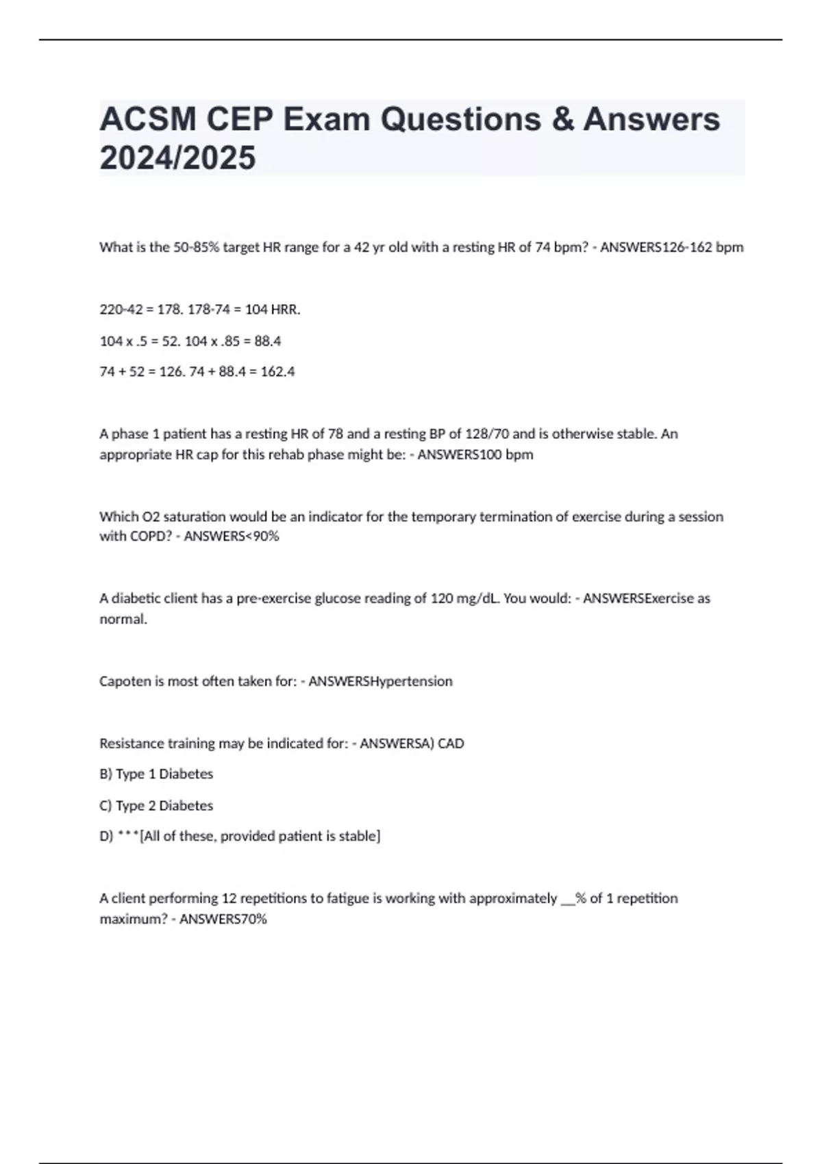 ACSM CEP Exam Questions & Answers 2024/2025 - ACSM CEP - Stuvia US