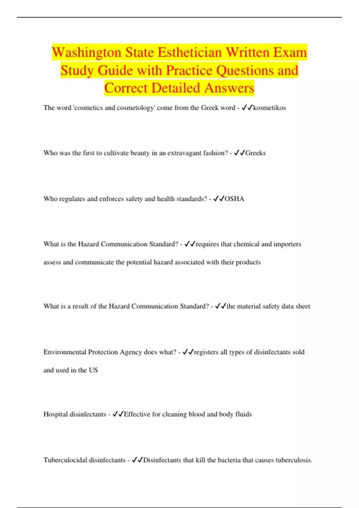 Washington State Esthetician Written Exam Study Guide with Practice ...