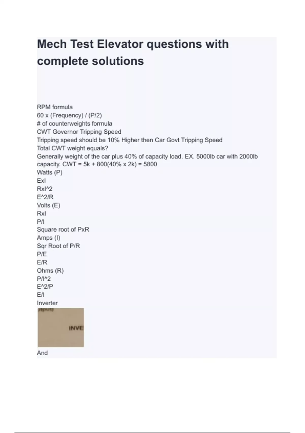 Mech Test Elevator questions - Studyguid 2024 - Stuvia US
