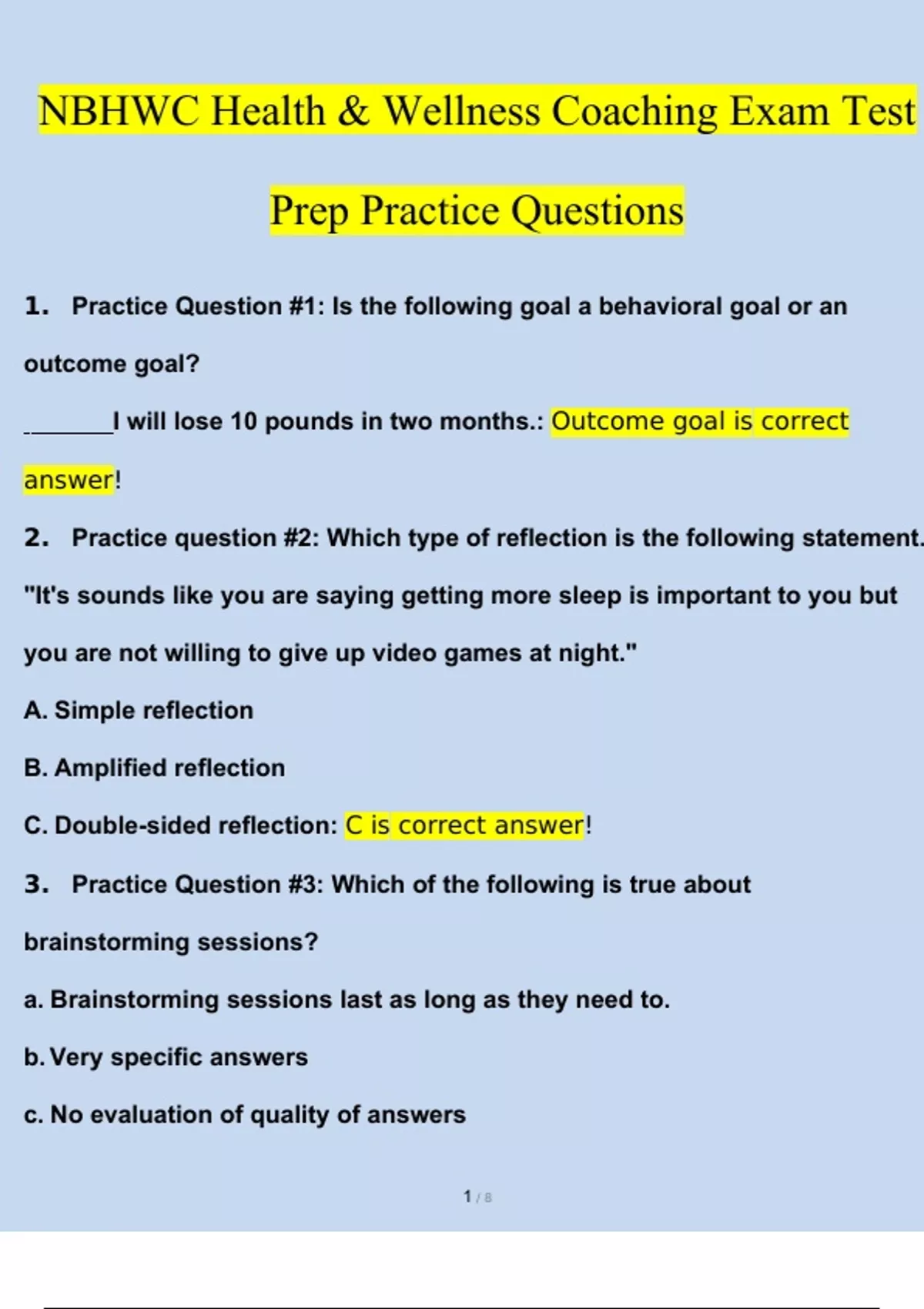 NBHWC Health & Wellness Coaching Exam Test Prep Practice Questions and ...
