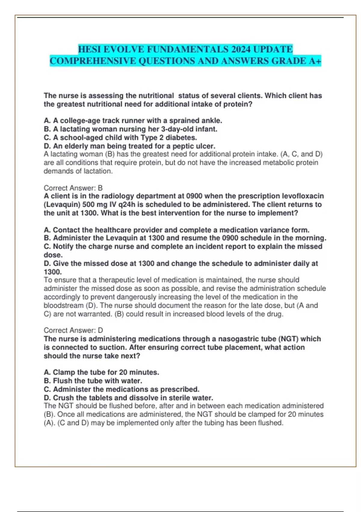 HESI EVOLVE FUNDAMENTALS 2024 UPDATE COMPREHENSIVE QUESTIONS AND ...